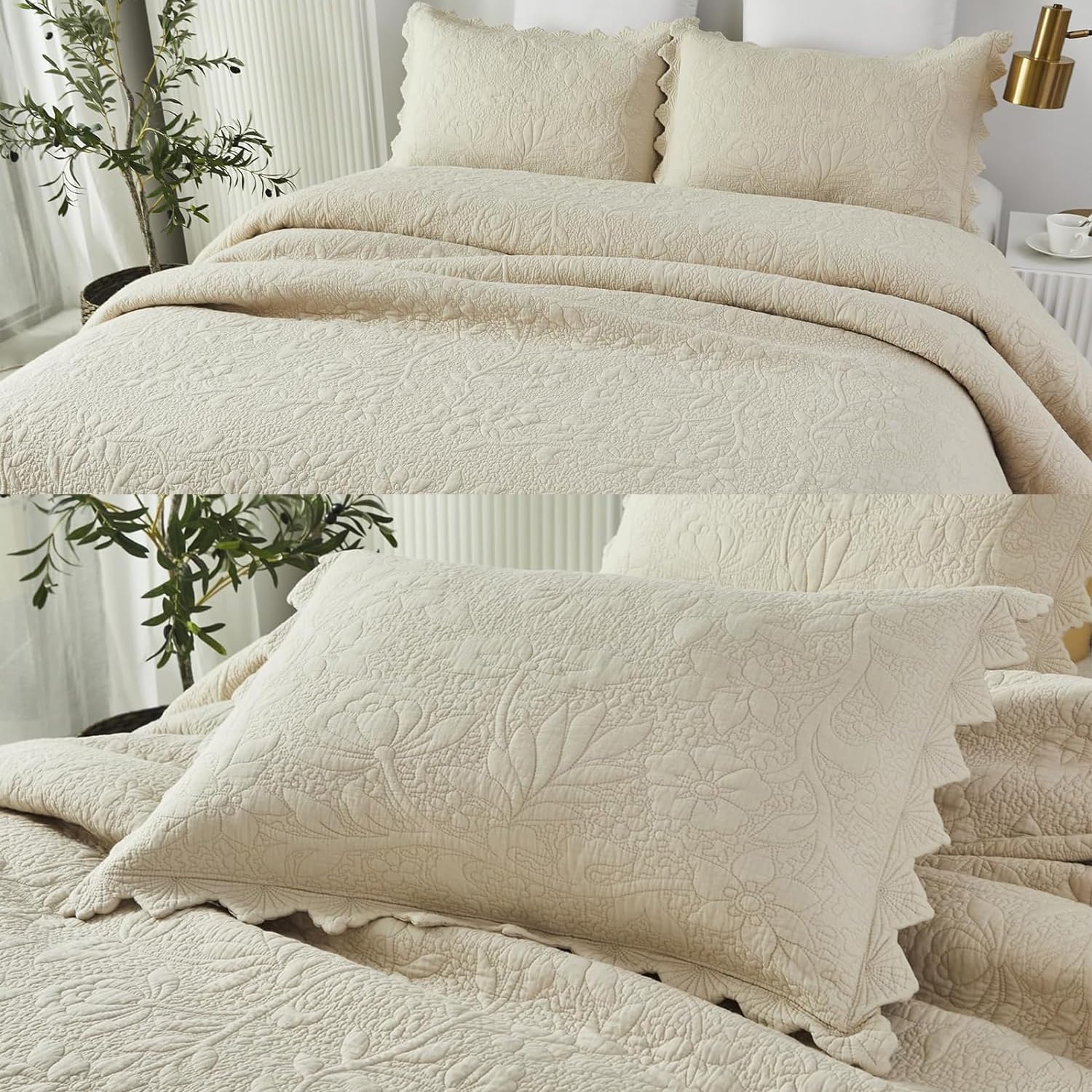 Amazon.com: Brandream 5PC Beige Quilts Set Queen King Size Coverlet ...