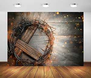 Amazon.com : BELECO 10x6.5ft Fabric Jesus Passion Backdrop Wooden Cross Crown of Thorns Nails ...