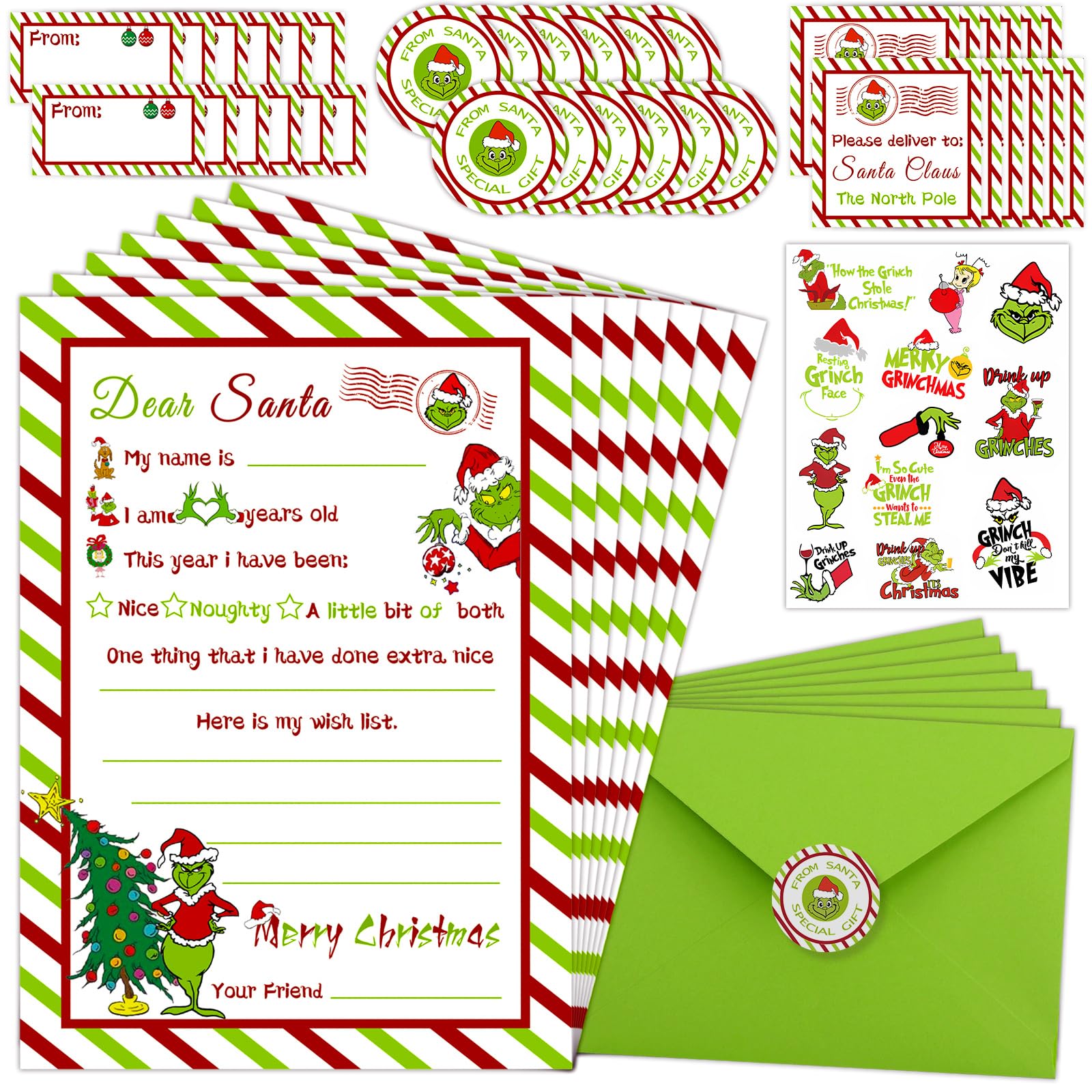 Amazon.com : hvqeevf Letter To Santa Kit 12 Set,Christmas Writing Paper ...