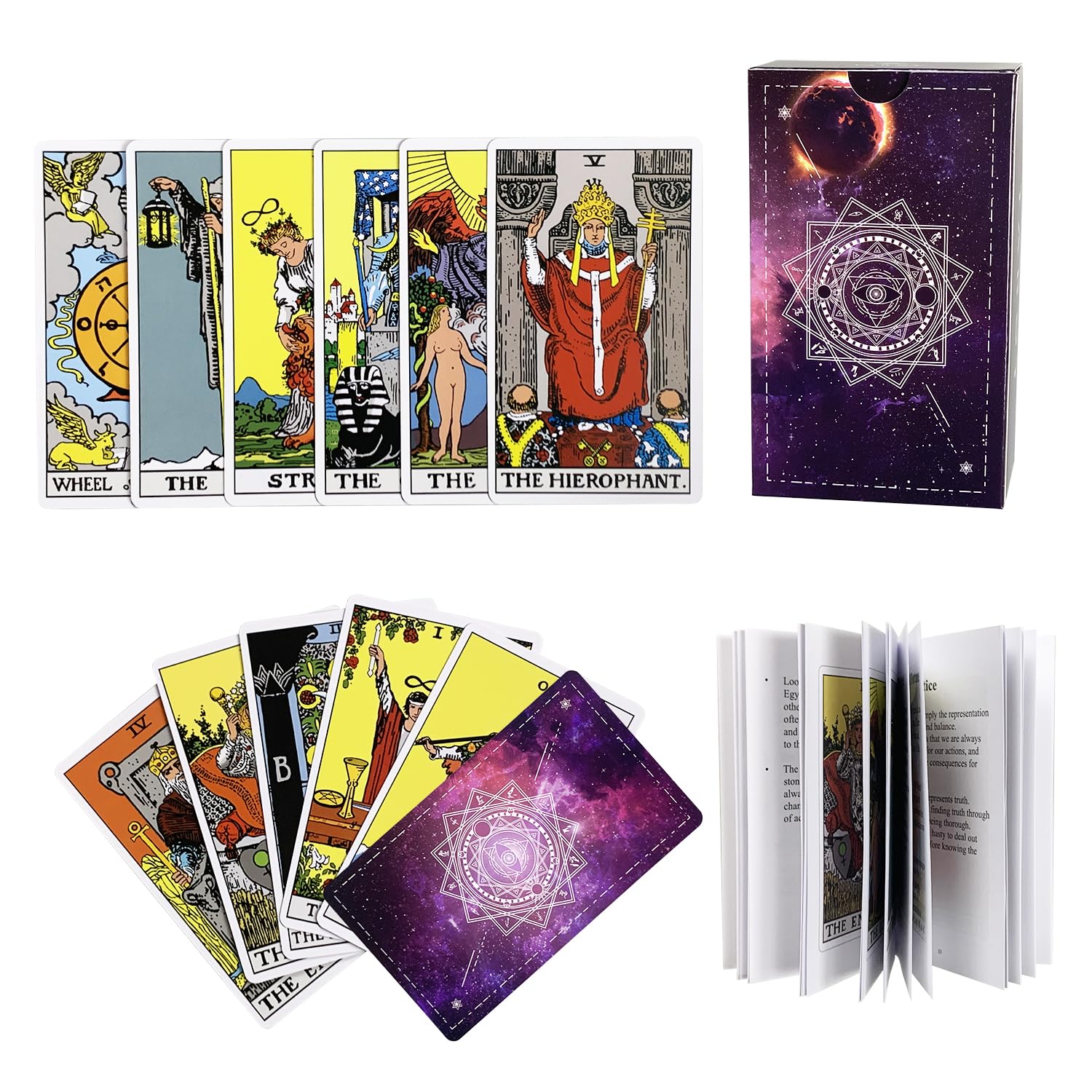 Buy SUNHHX Tarot Cards Set, Holographic Tarot Deck, Classic Tarot Cards with English ...