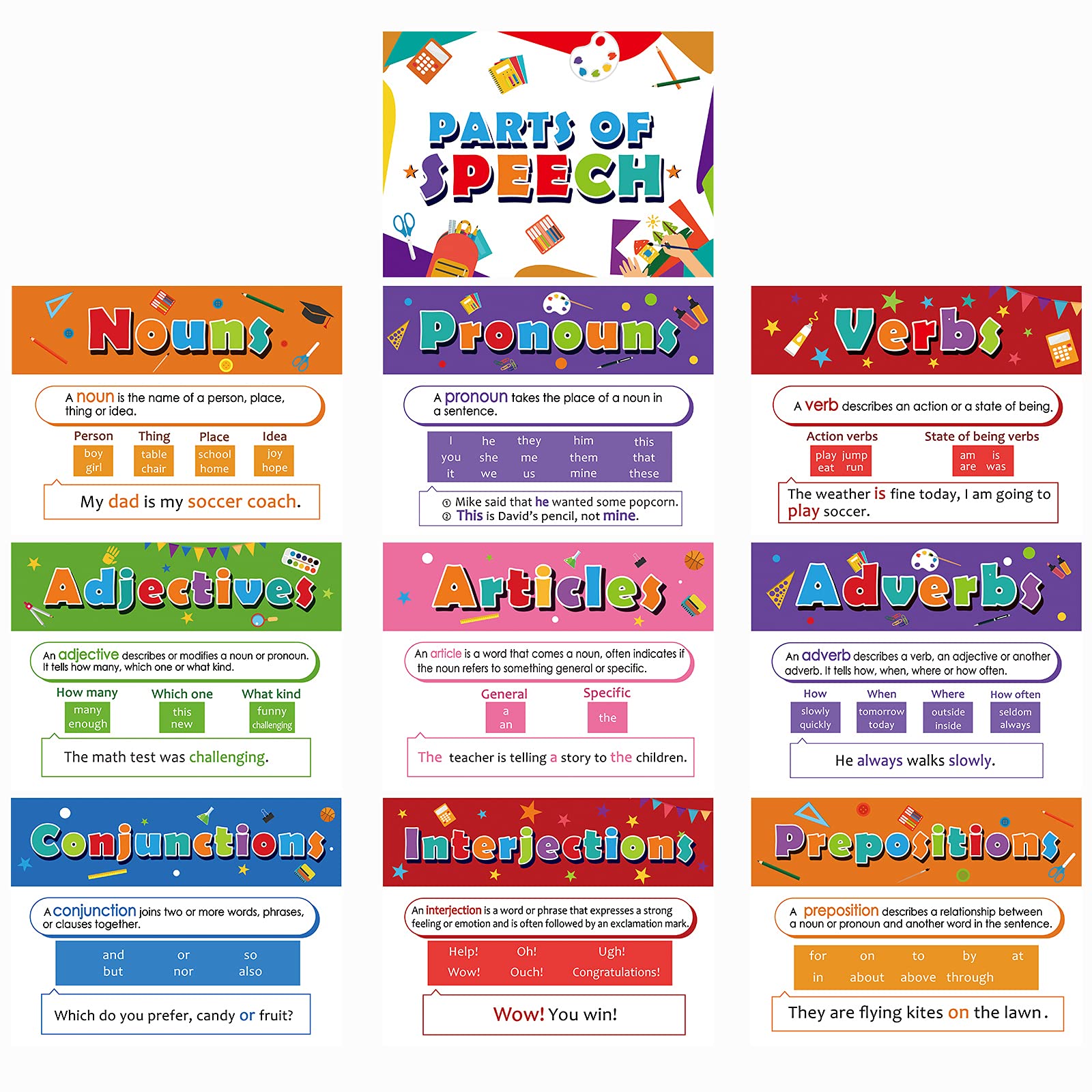 Buy 10 Pieces Parts of Speech s Grammar Educational s Grammar Bulletin ...