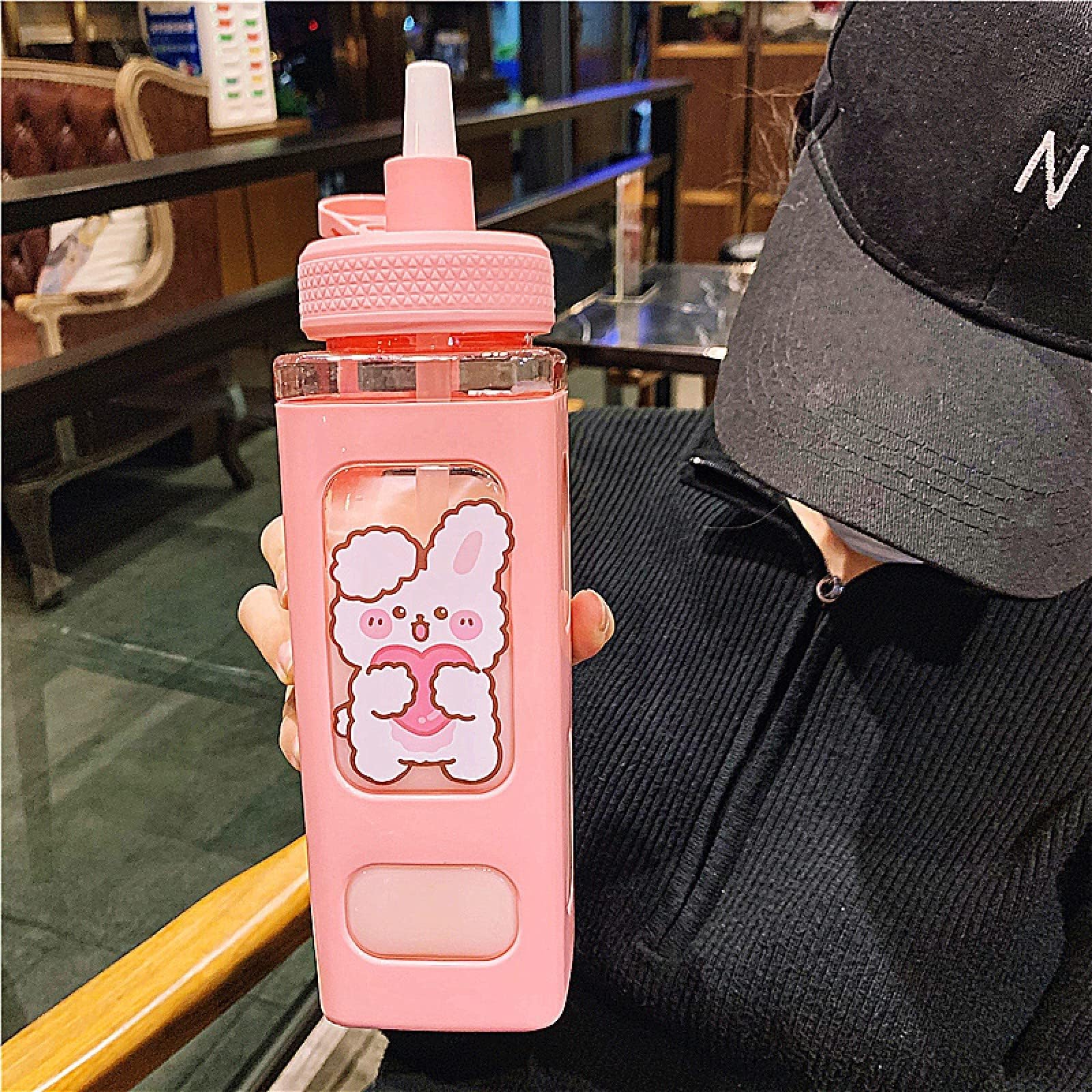 Amazon.com: PEXIZUAN Kawaii Bear Water Bottle With Straw Sport Plastic ...