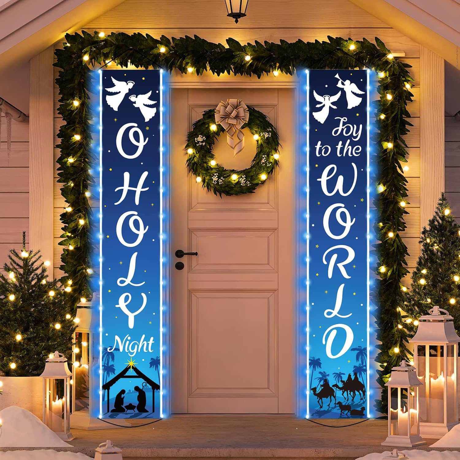 Amazon.com: Nativity Christmas Door Banners Lighted Holy Night Porch ...