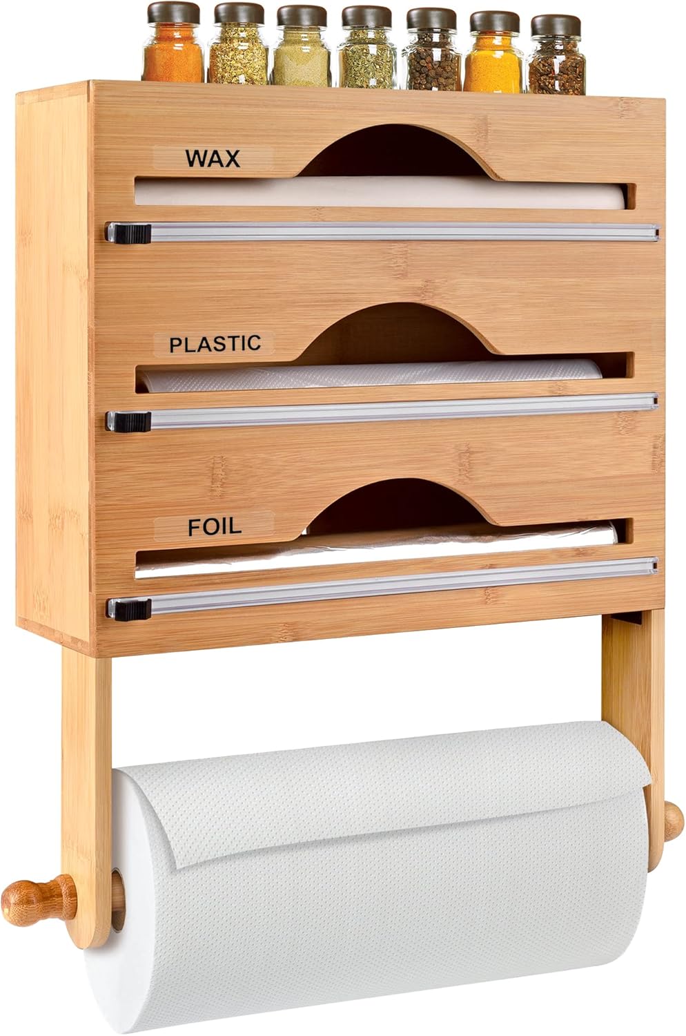 Amazon.com - 5-in-1 Wall Mount Bamboo Foil and Plastic Wrap Organizer ...