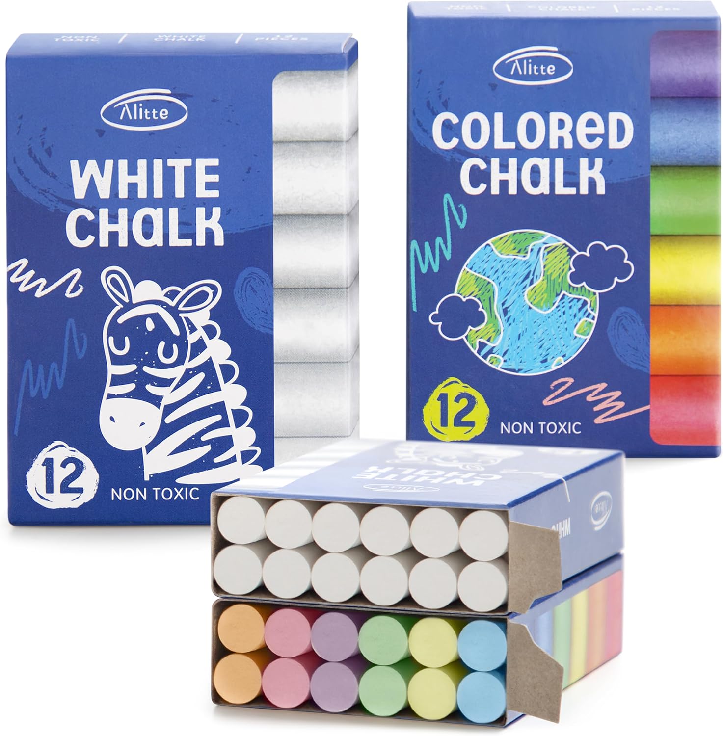 Amazon.com: Alitte Chalk Set - 24 White Chalk, 24 Colored Chalkboard ...