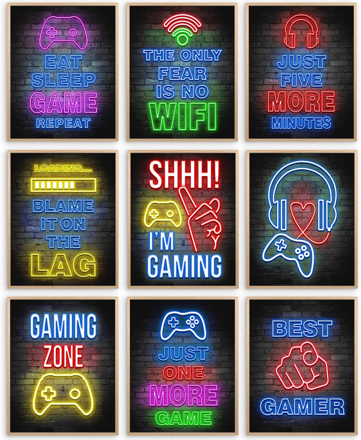 Amazon.com: Elegend Neon Gaming Posters, 9pcs Game Room Decor; Gamer ...