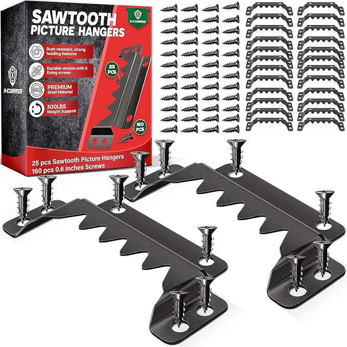 [Premium] 25 Pack 70mm Sawtooth Picture Hangers with 0.6” Screws, Heavy ...