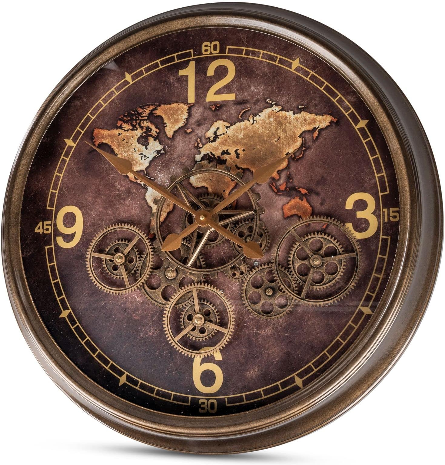 Amazon.de: formano Wanduhr Weltkarte 60cm - Große Metall Wanddeko Uhr mit sichtbar drehenden ...