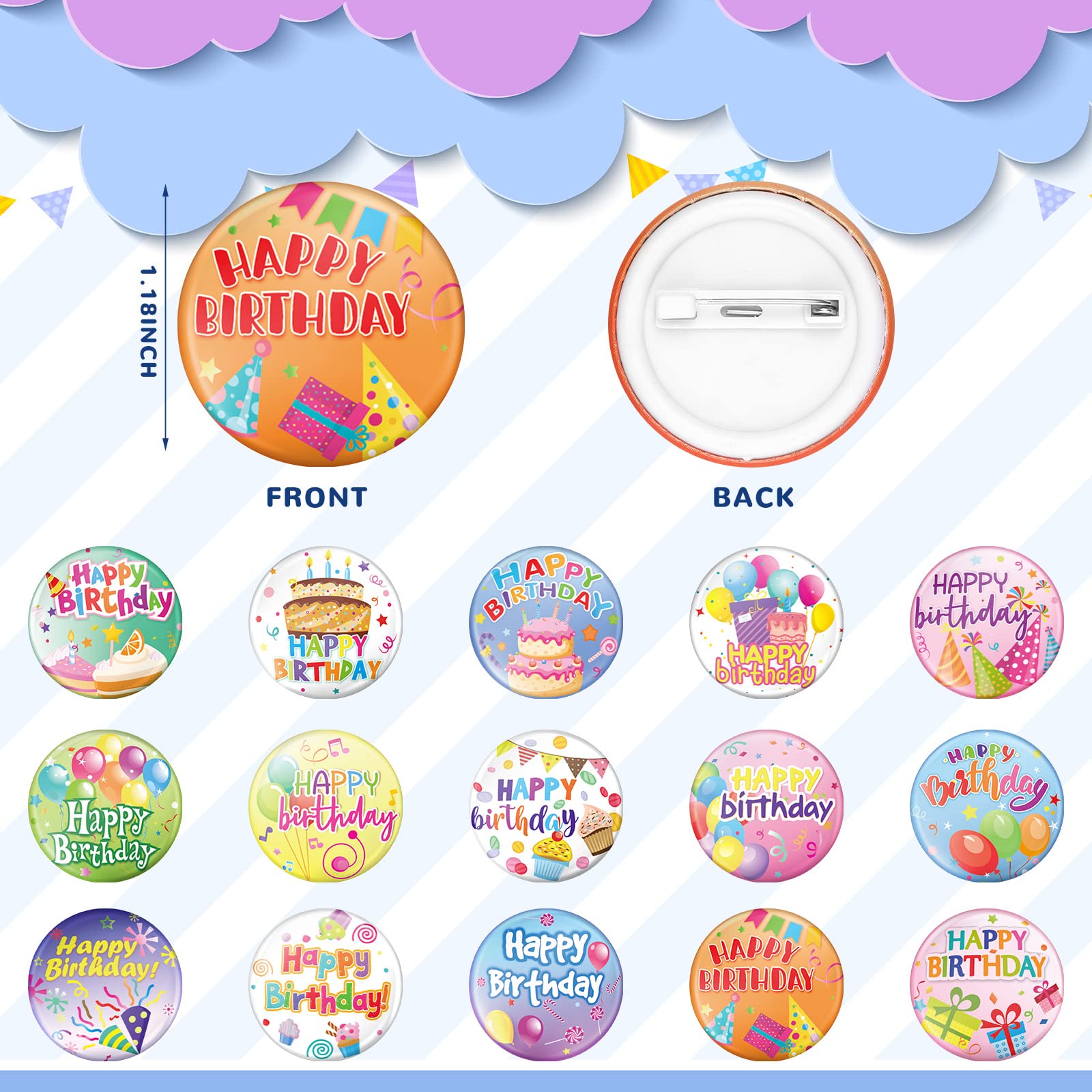 Snapklik.com : Nezyo 120 Pieces Mini Birthday Button Pins Bulk 1.18 ...