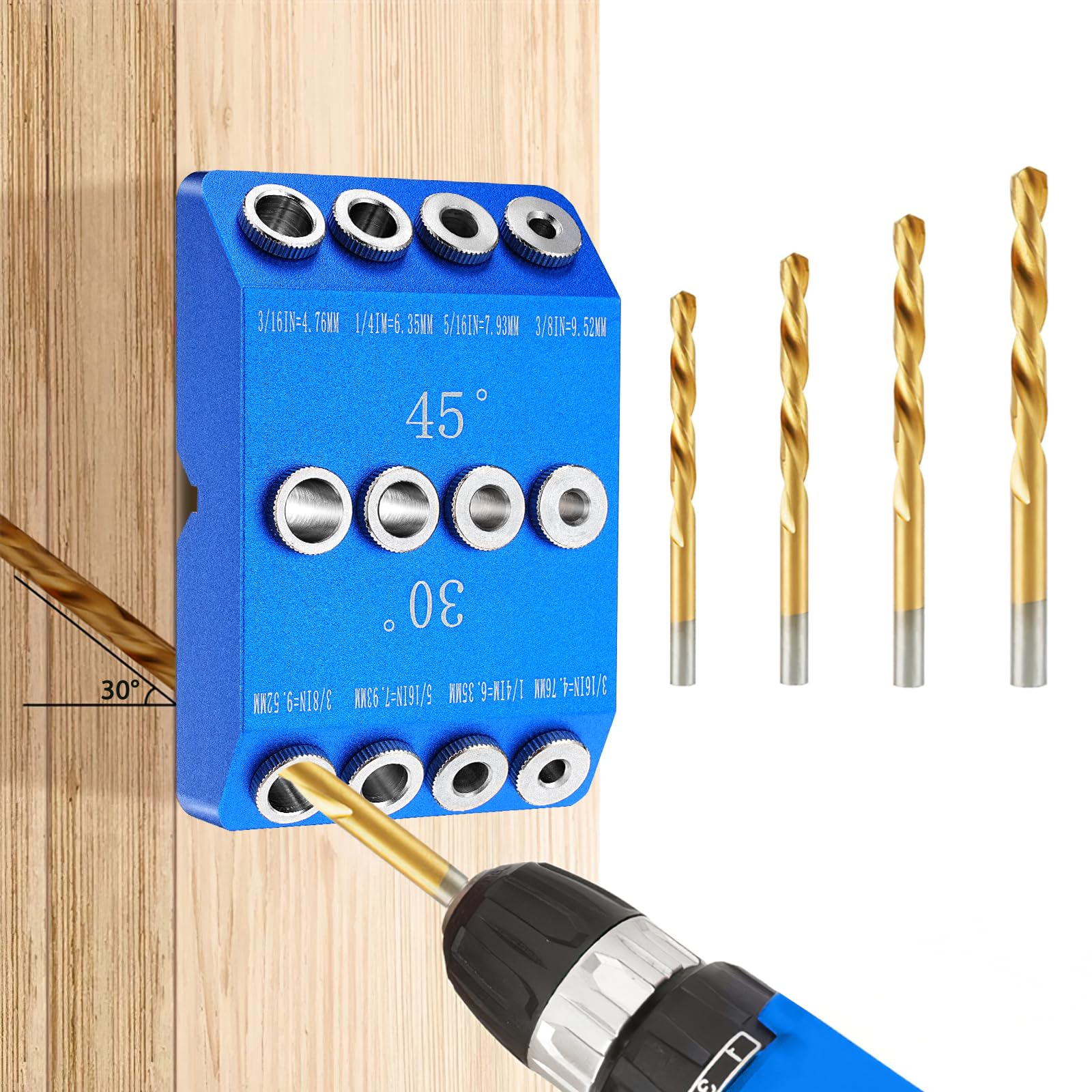 Snapklik.com : Drill Guide Jig, 4 Bits For Straight And 30 45 90 Degree ...