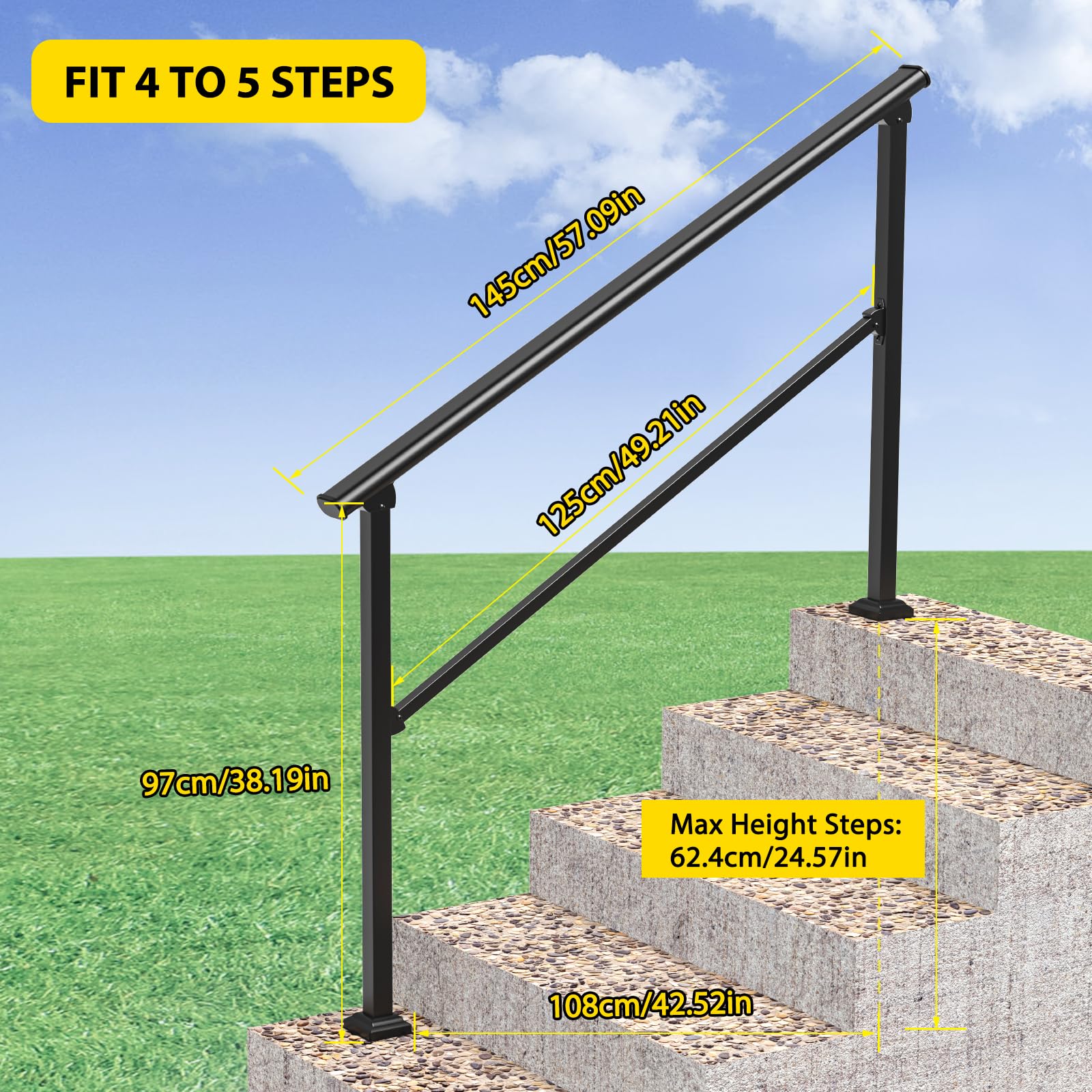 Signstek Handrails for Outdoor Steps, 5 Step HandRail Fit 1 to 5 Steps ...