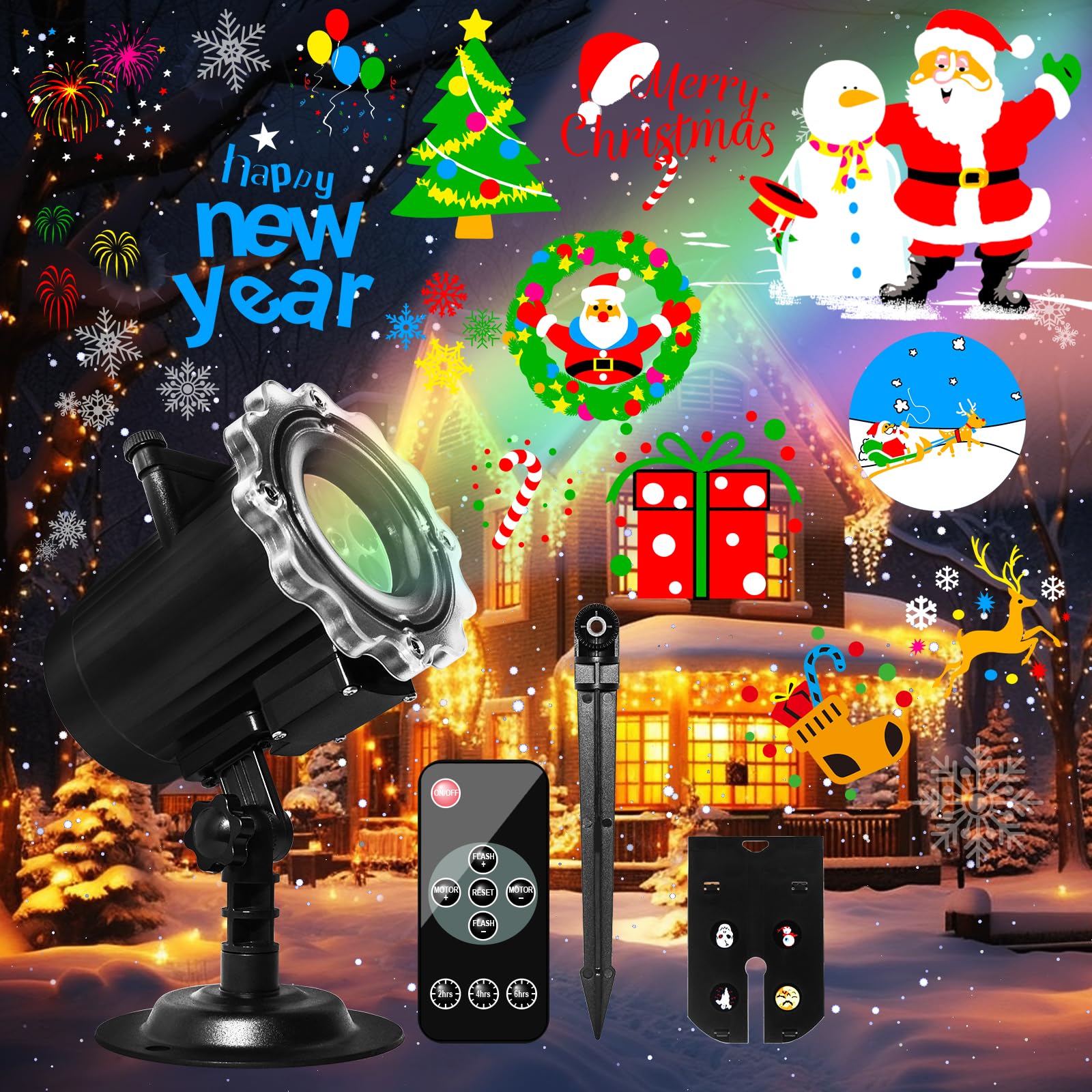 MOSSNDAR Projecteur Noël Extérieur,64 Patrons Projecteur Extérieur LED ...