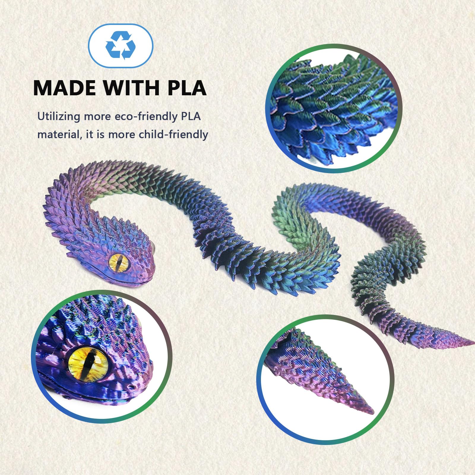 Snapklik.com : 24in 3D Printed Snake Toys, Flexible 3D Printed Animal ...