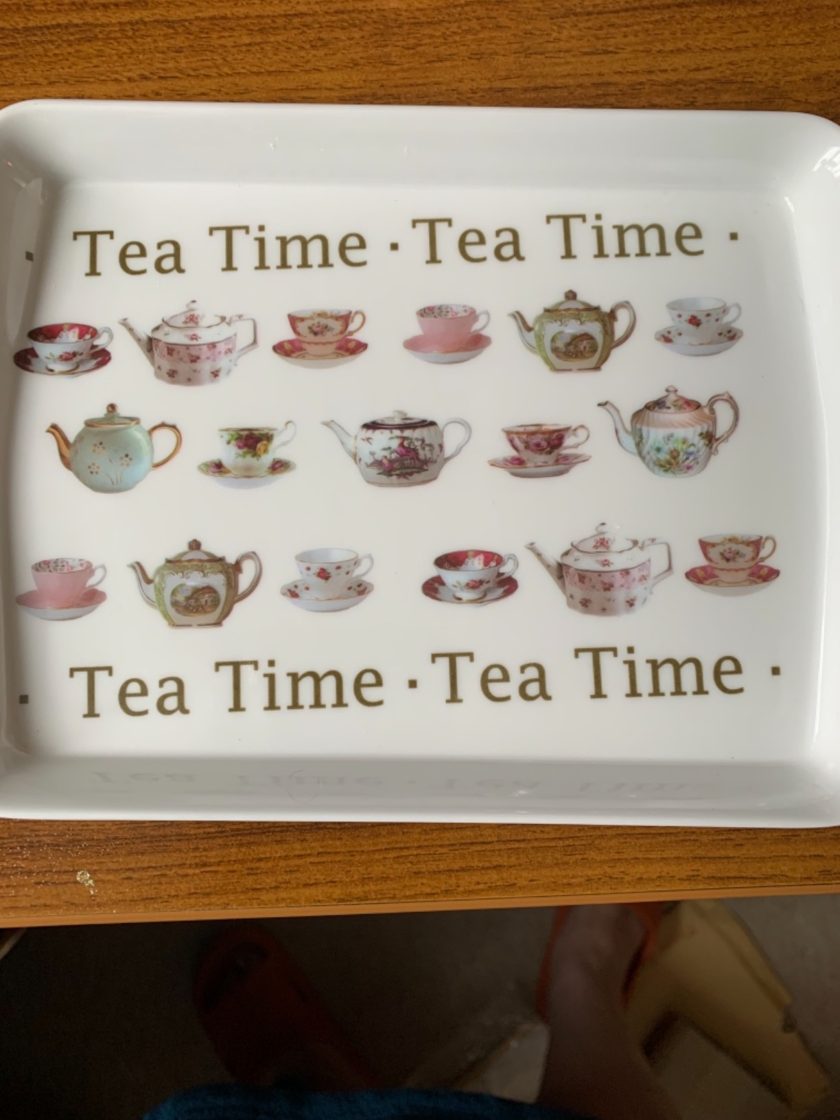 Teatime 21cm Melamine Snack Tray with Classic Cup Saucers & Teapots ...