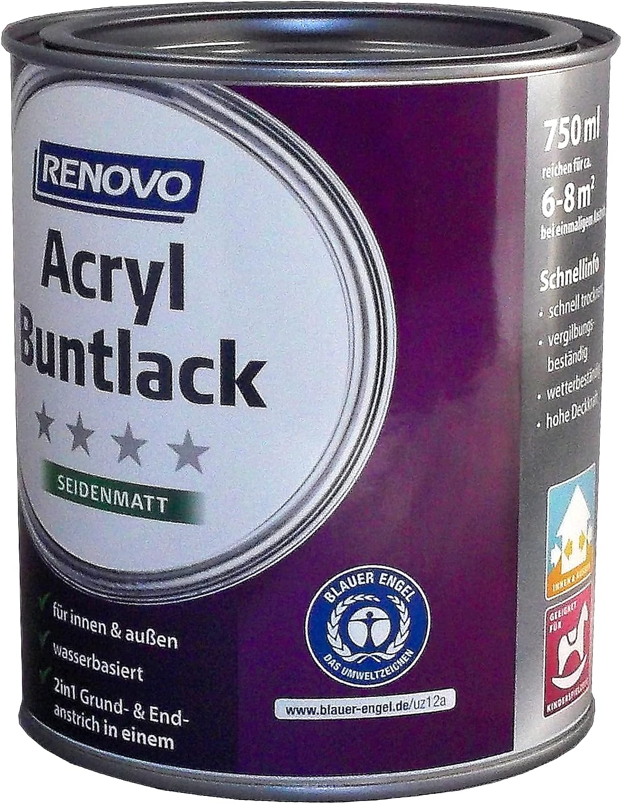 Acryl-Buntlack 2-in-1 750 ml RAL 0096 Altweiß seidenmatt Renovo ...