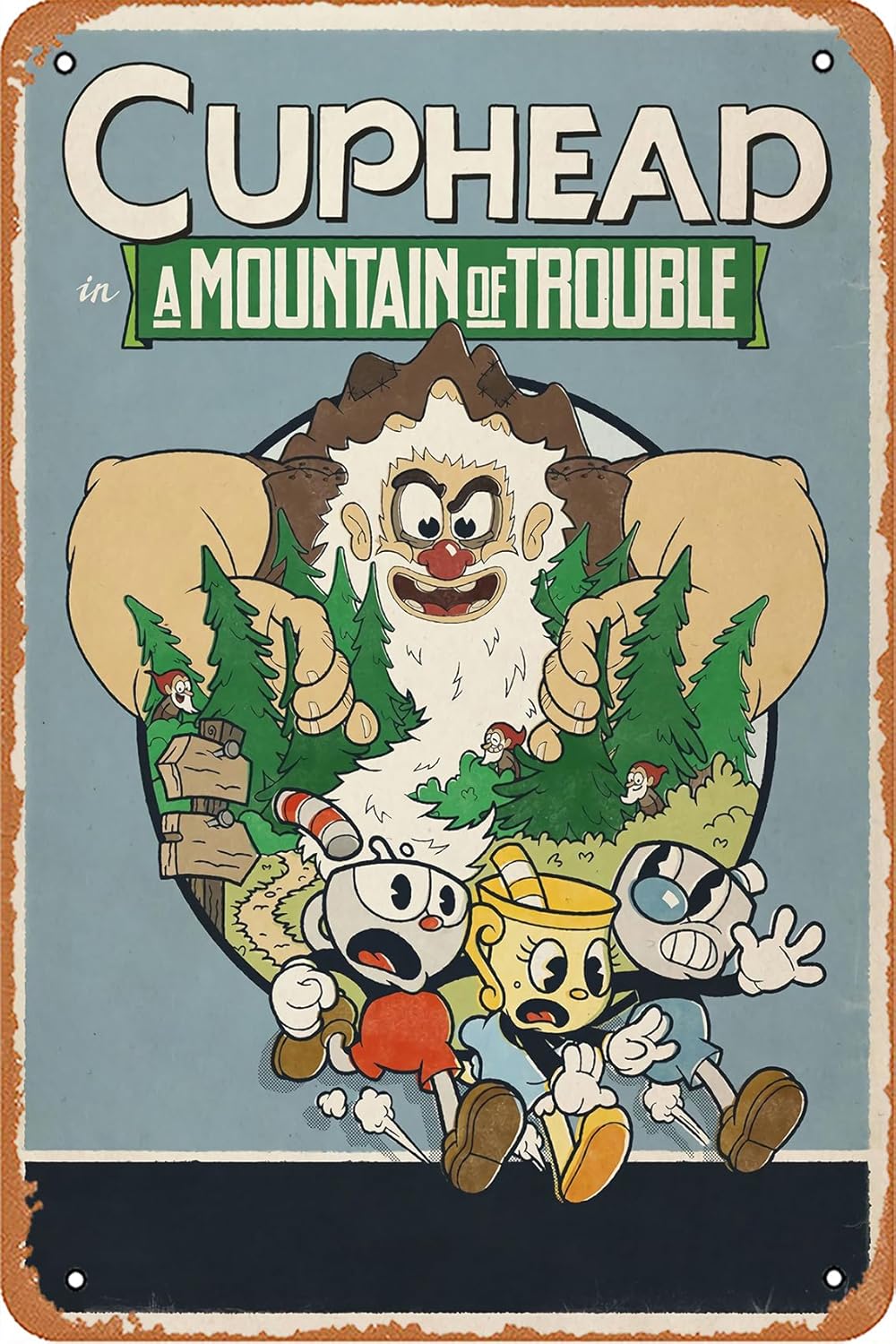 Amazon.com: CUPHEAD IN A MOUNTAIN OF TROUBLE Poster Metal Sign Tin ...