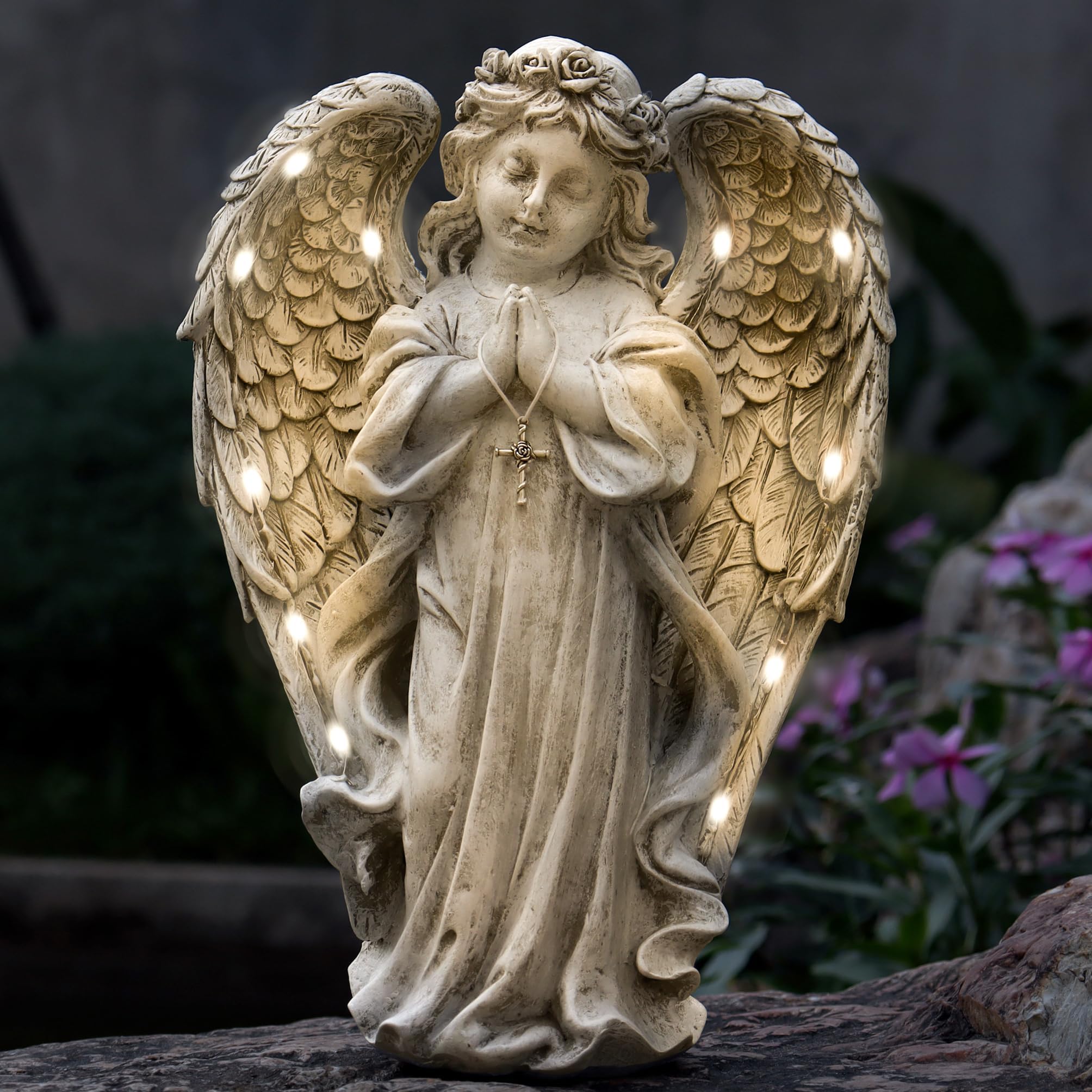 Amazon.com: Napco LED Solar Praying Angel Grey 10.75 x 8.5 Resin ...