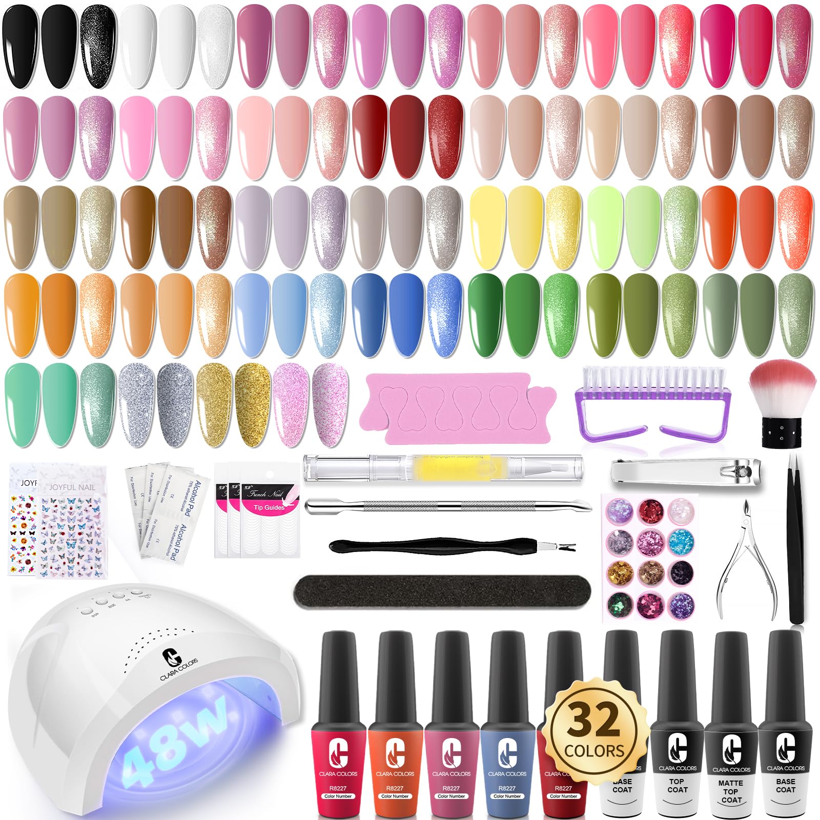 Amazon.com : Clara Colors 32 Colors 14ml Gel Nail Polish Kit with UV ...
