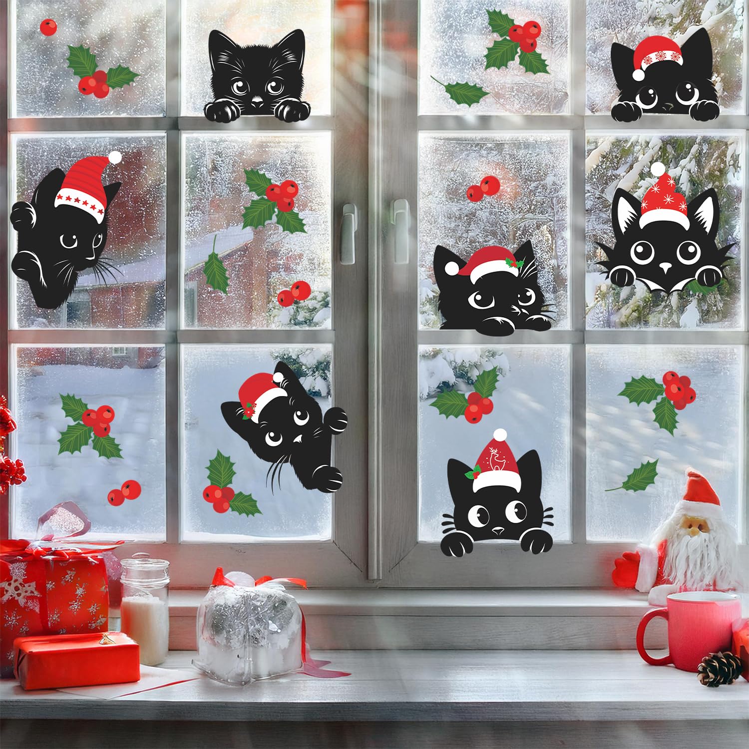 Amazon.com: TOARTI Christmas Window Clings Merry Christmas Cat Wall ...