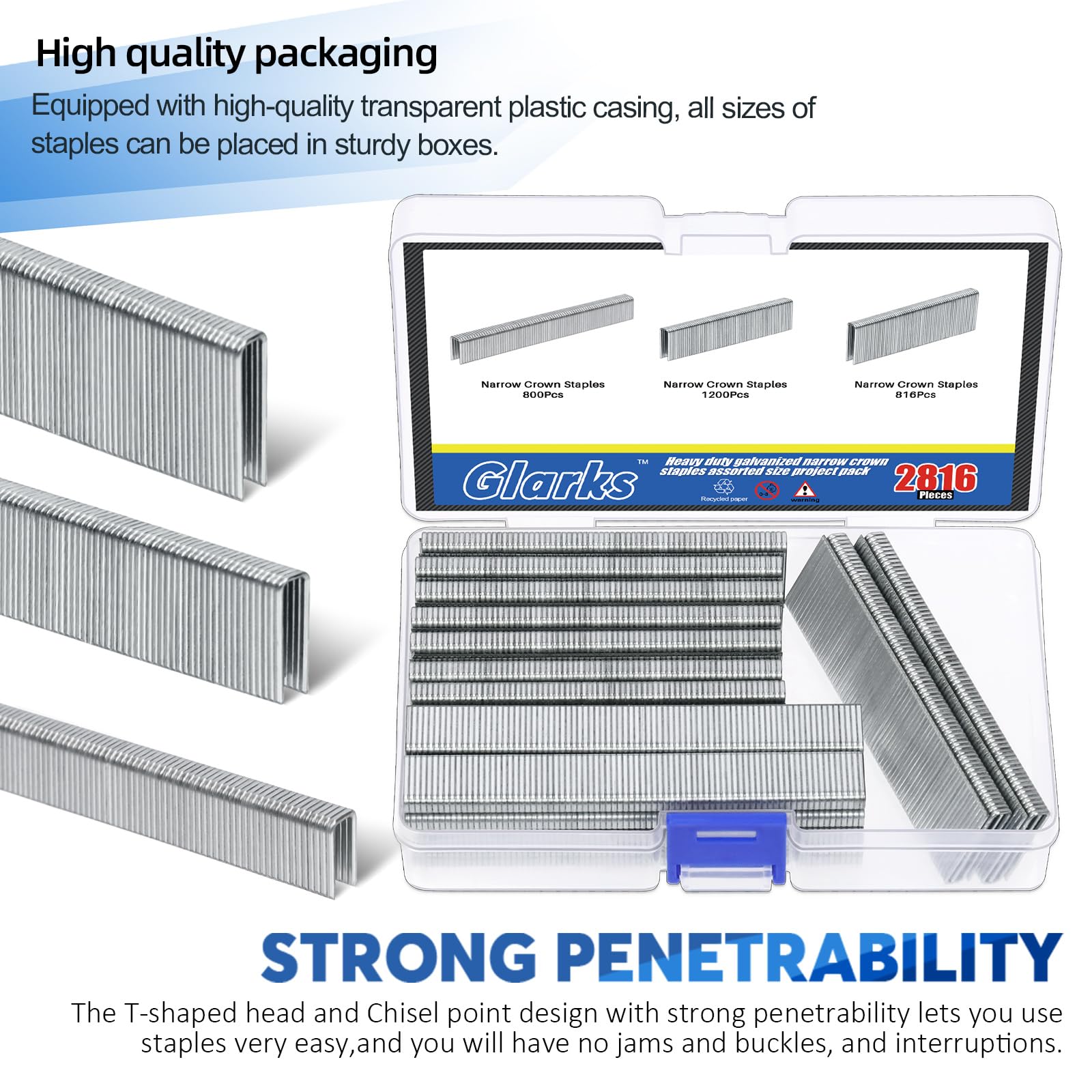 Snapklik.com : Glarks 2816Pcs 18 Gauge Narrow Crown Staples, 1/2", 3/4 ...