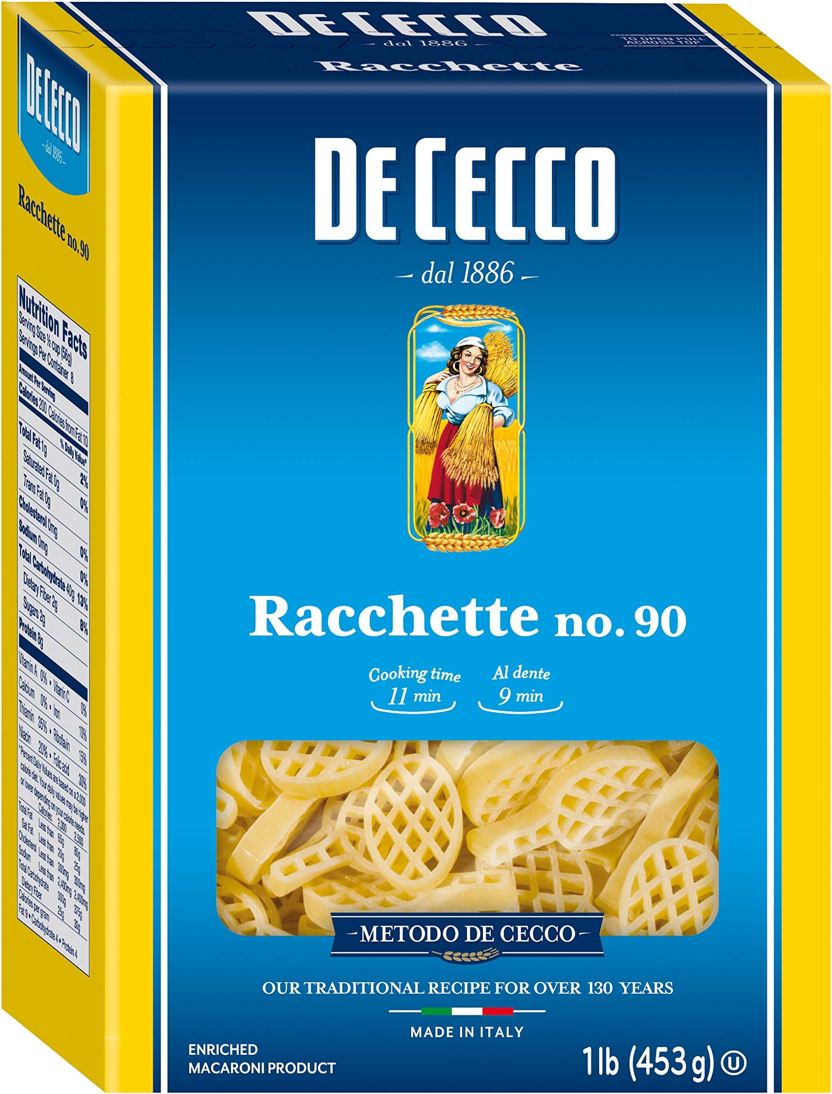 Amazon.com : De Cecco Pasta, Racchette No.90, 1 Pound (Pack of 12 ...