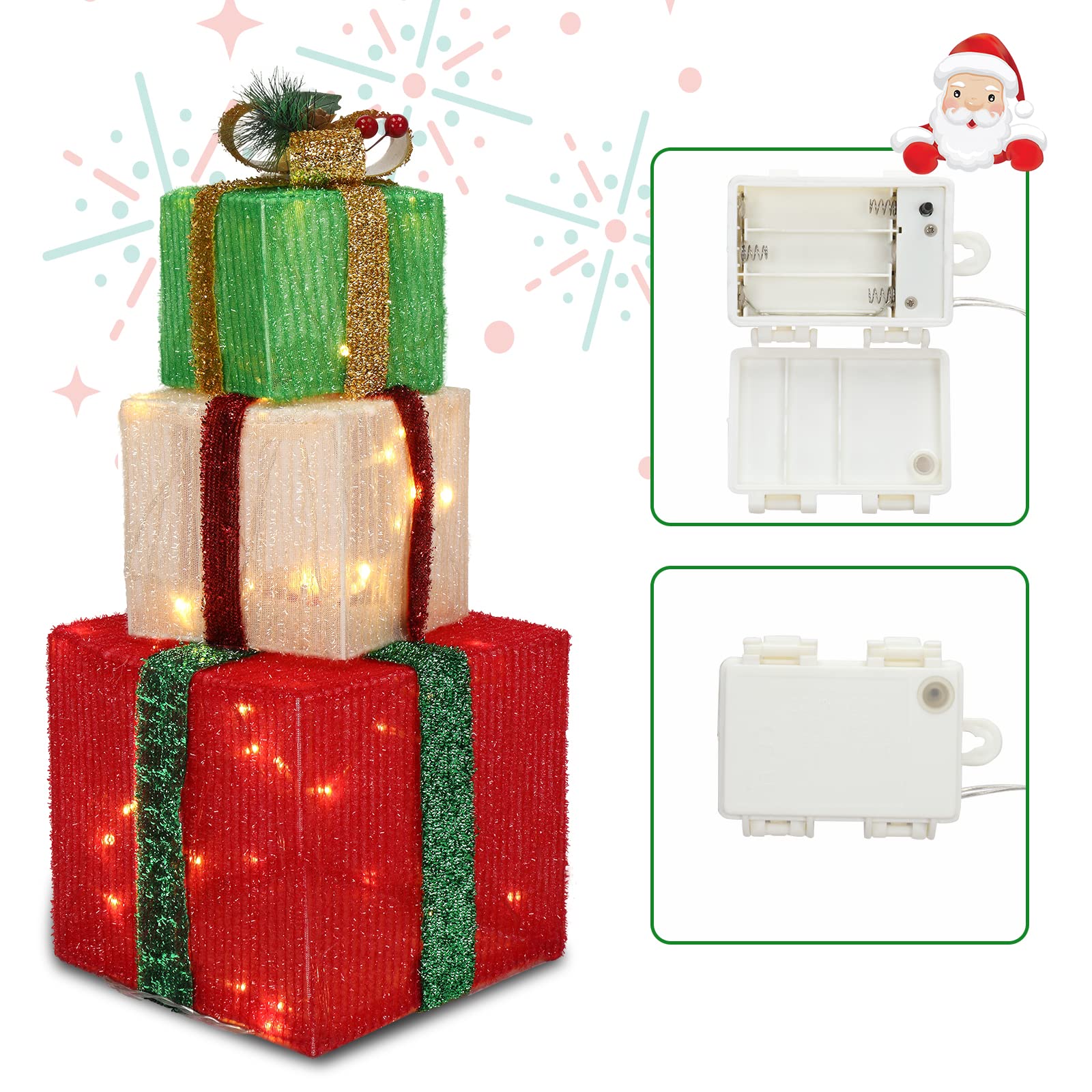3 Packs Christmas Lighted Gift Boxes Decorations,Outdoor Lighted ...