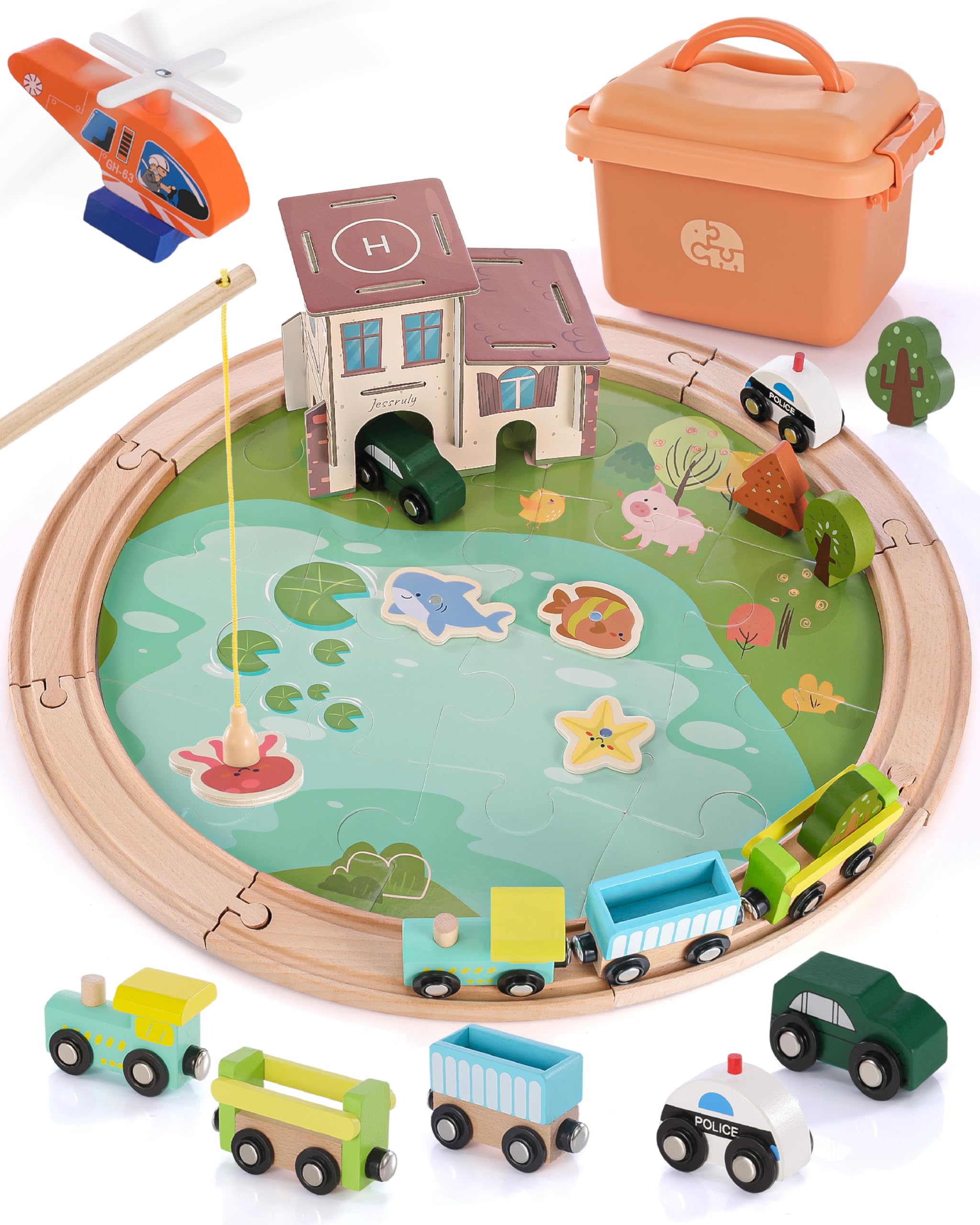 Amazon.com: Jessruly Wooden Train Track Set - 48-Piece Toy Train Tracks ...