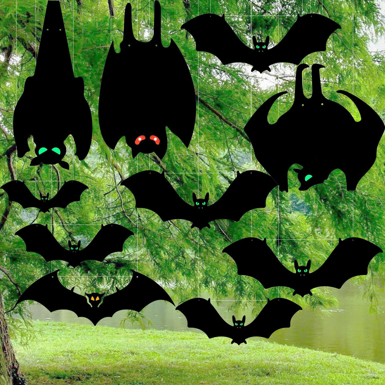 Amazon.com: 11 PCS Halloween Hanging Bats, Large Flying Plastic Bats ...