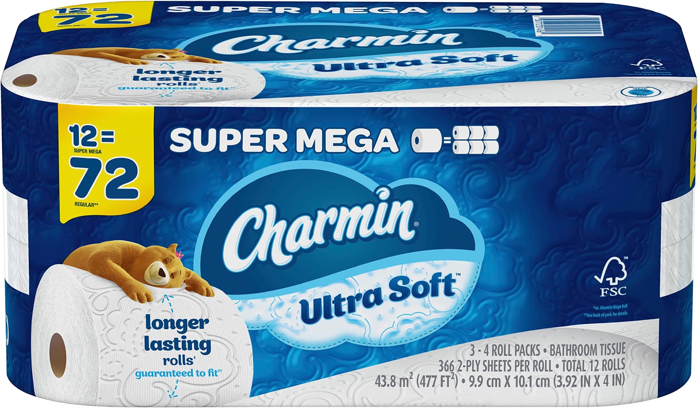 Amazon.com: Charmin Ultra Soft Toilet Paper 12 Super Mega Rolls, 366 ...