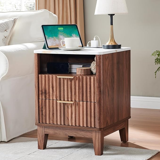 Amazon.com: Nightstand with Charging Station, 18" Bedside Table with ...