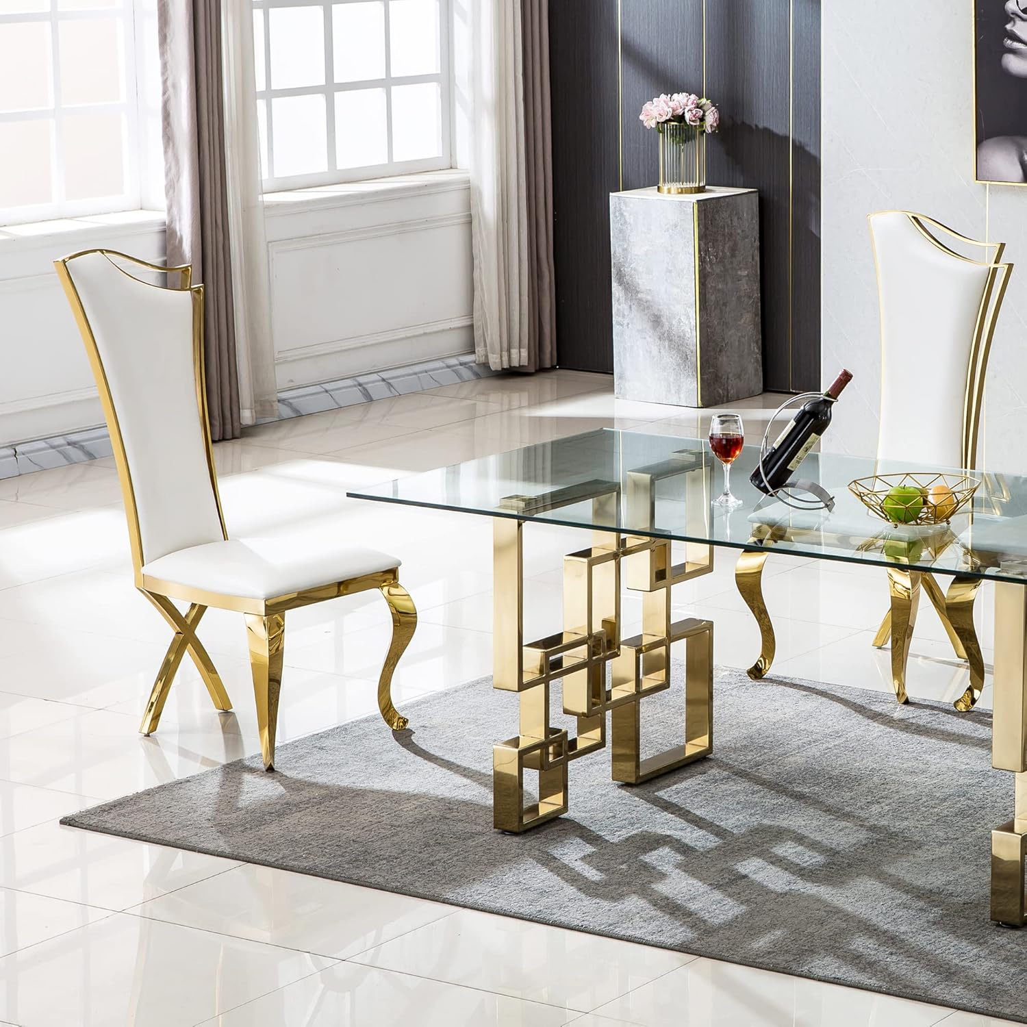 Elegant Dining Chairs Set of 2, Modern Faux Leather Dining Room Chair w ...