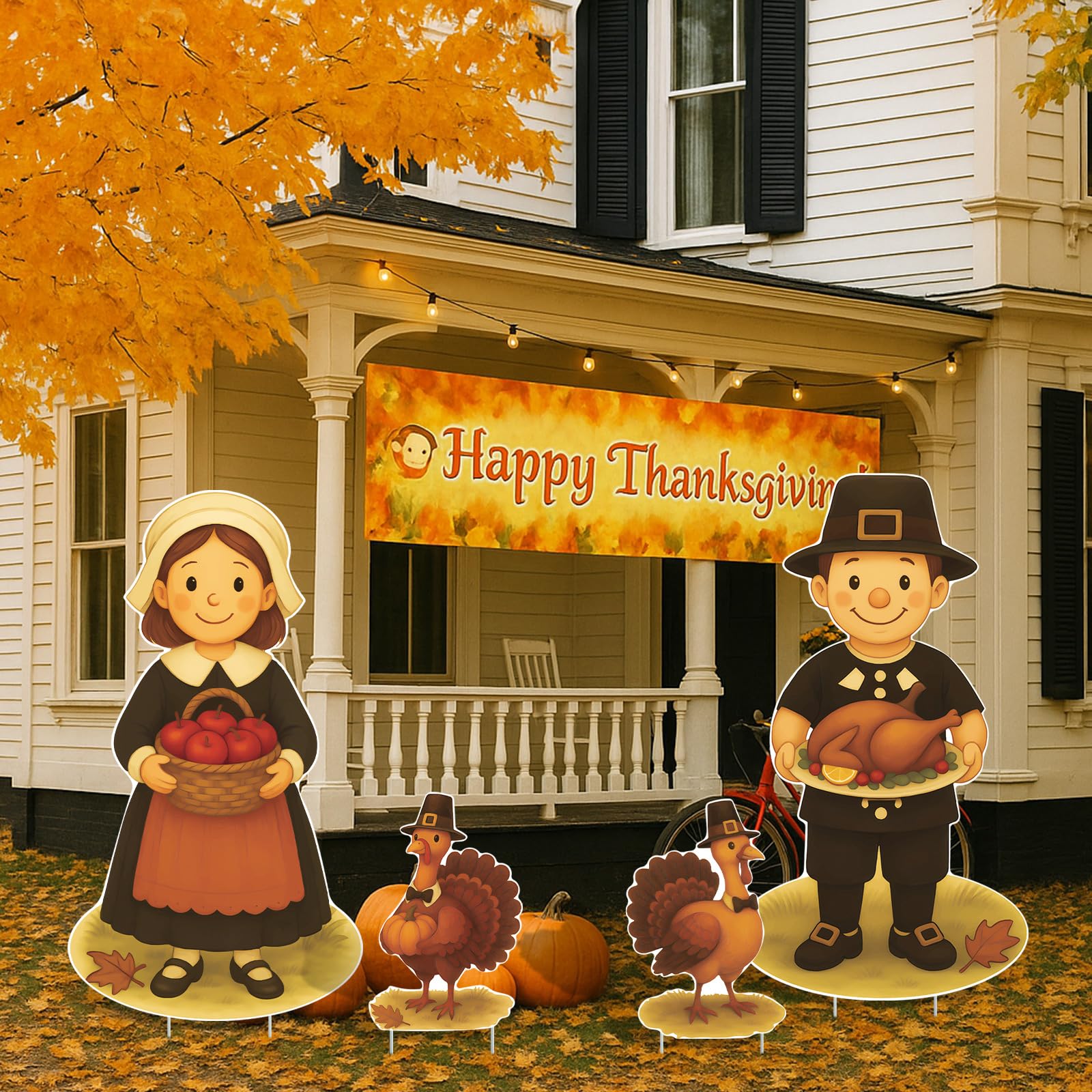 Snapklik.com : 4 Pcs Thanksgiving Pilgrim Boy And Girl Yard Sign Fall ...