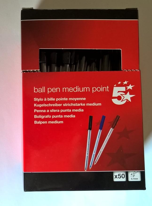 5 Star Ball Pen Clear Barrel Medium 1.0mm Tip 0.4mm Line Black [Pack 50 ...
