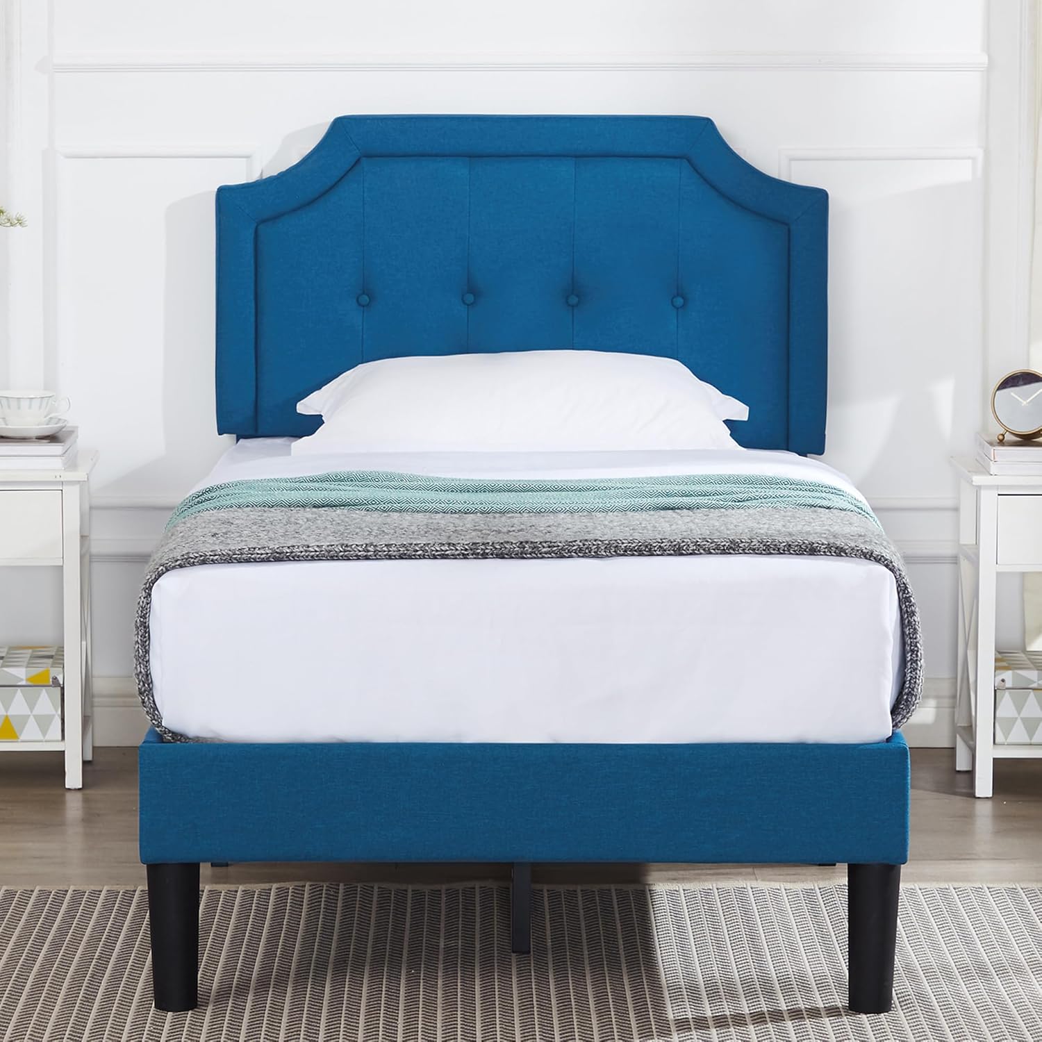 Amazon.com: VECELO Twin Upholstered Platform Bed Frame with Adjustable ...