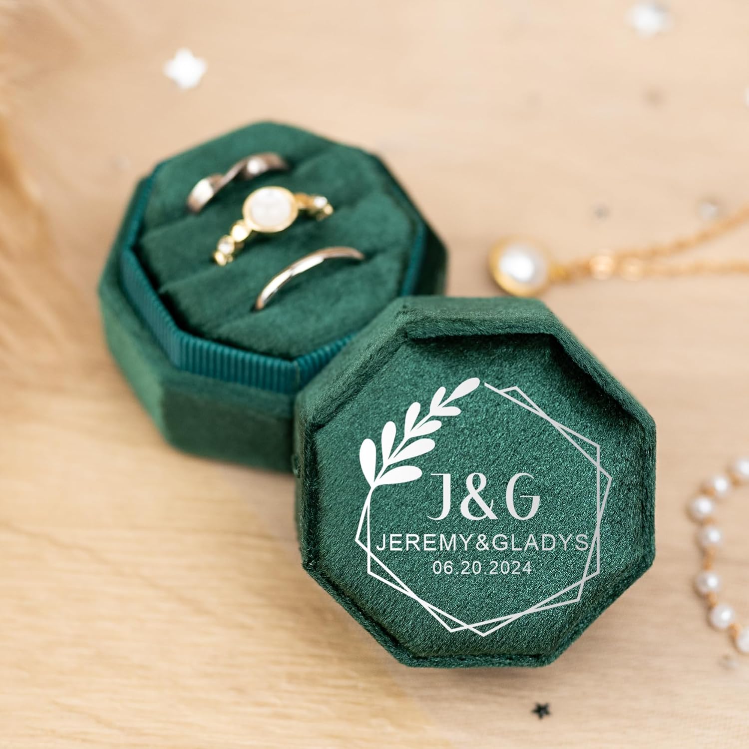 Amazon.com: Fornixe Velvet Wedding Ring Box, 3 Slots Custom Name and ...