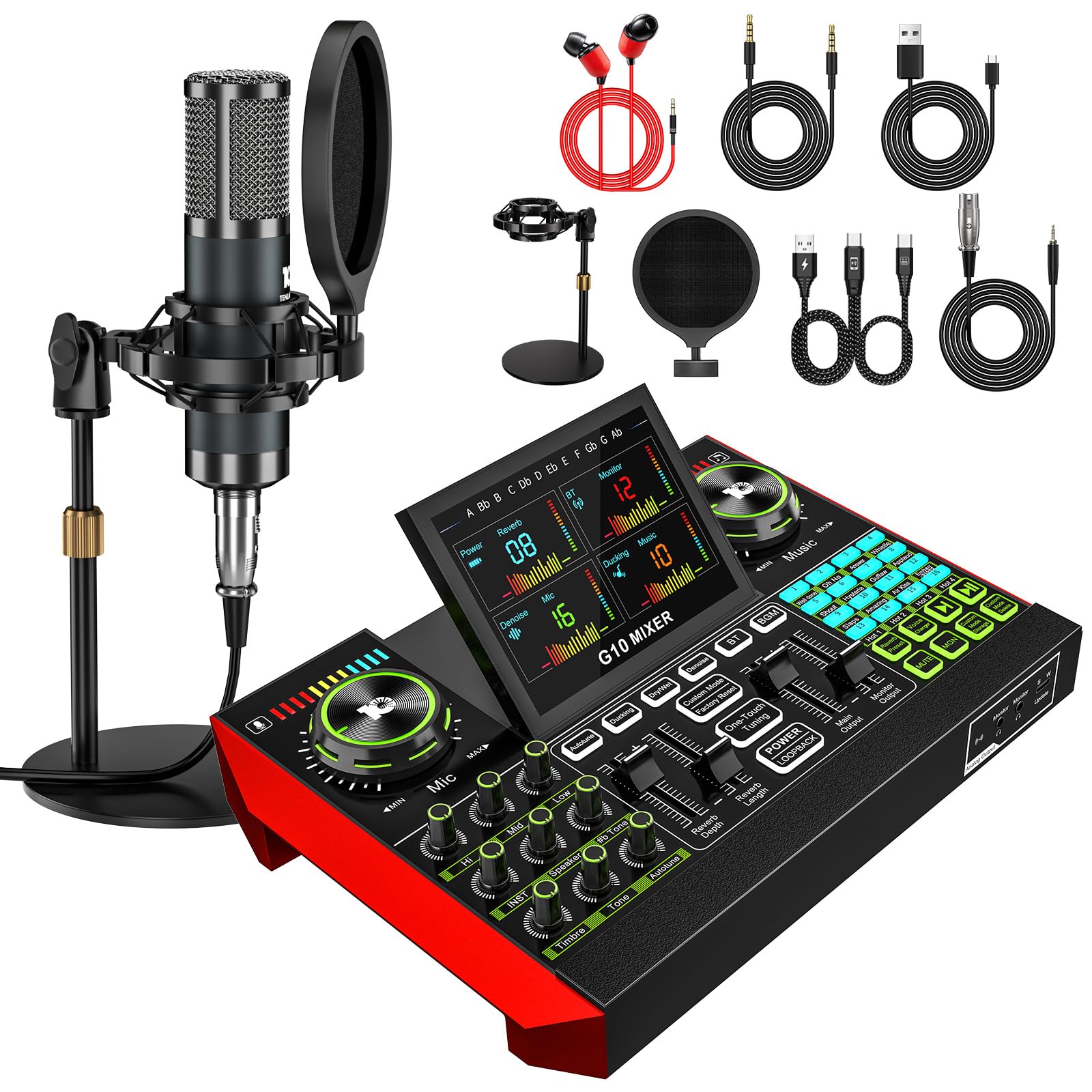 Podcast Equipment Bundle Audio Mixer With XLR Microphone Kit for Live ...