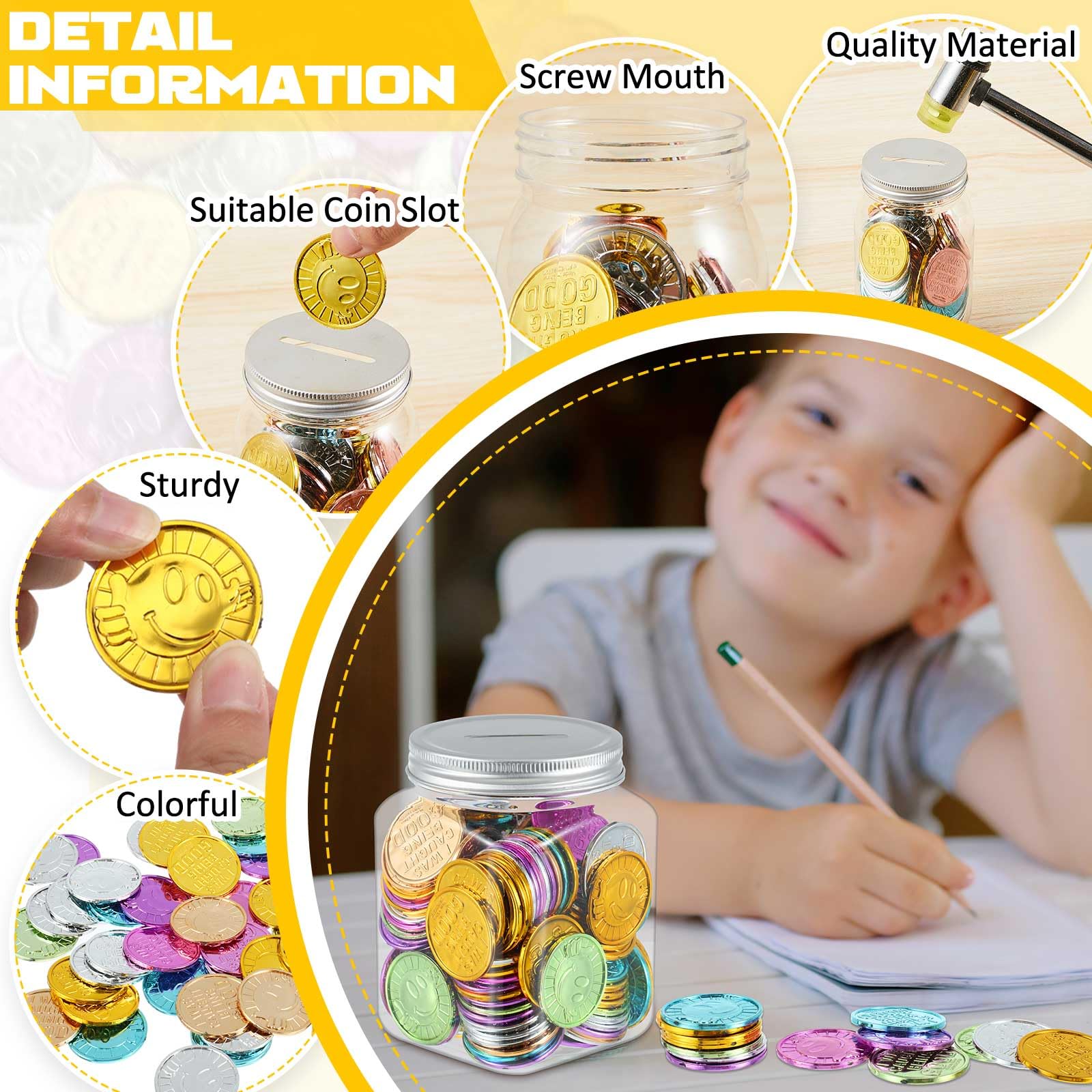 Snapklik.com : Roowest 306 Pieces Reward Jars For Kids Coin Jar Tokens ...