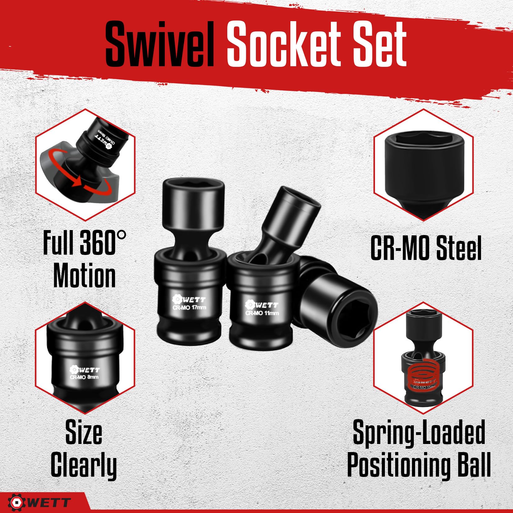 Snapklik.com : WETT 1/2" Drive Shallow Impact Universal Joint Socket ...