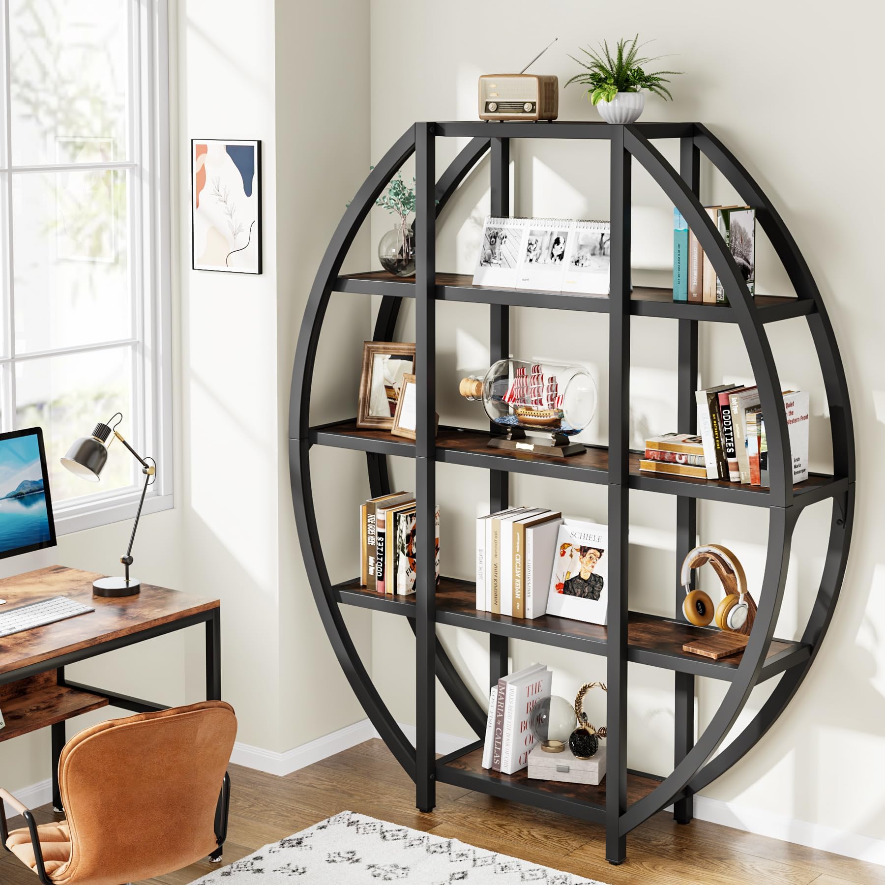 Tribesigns Etagere Bookcase, 5 Tiers Large Tall Oval Bookshelf ...