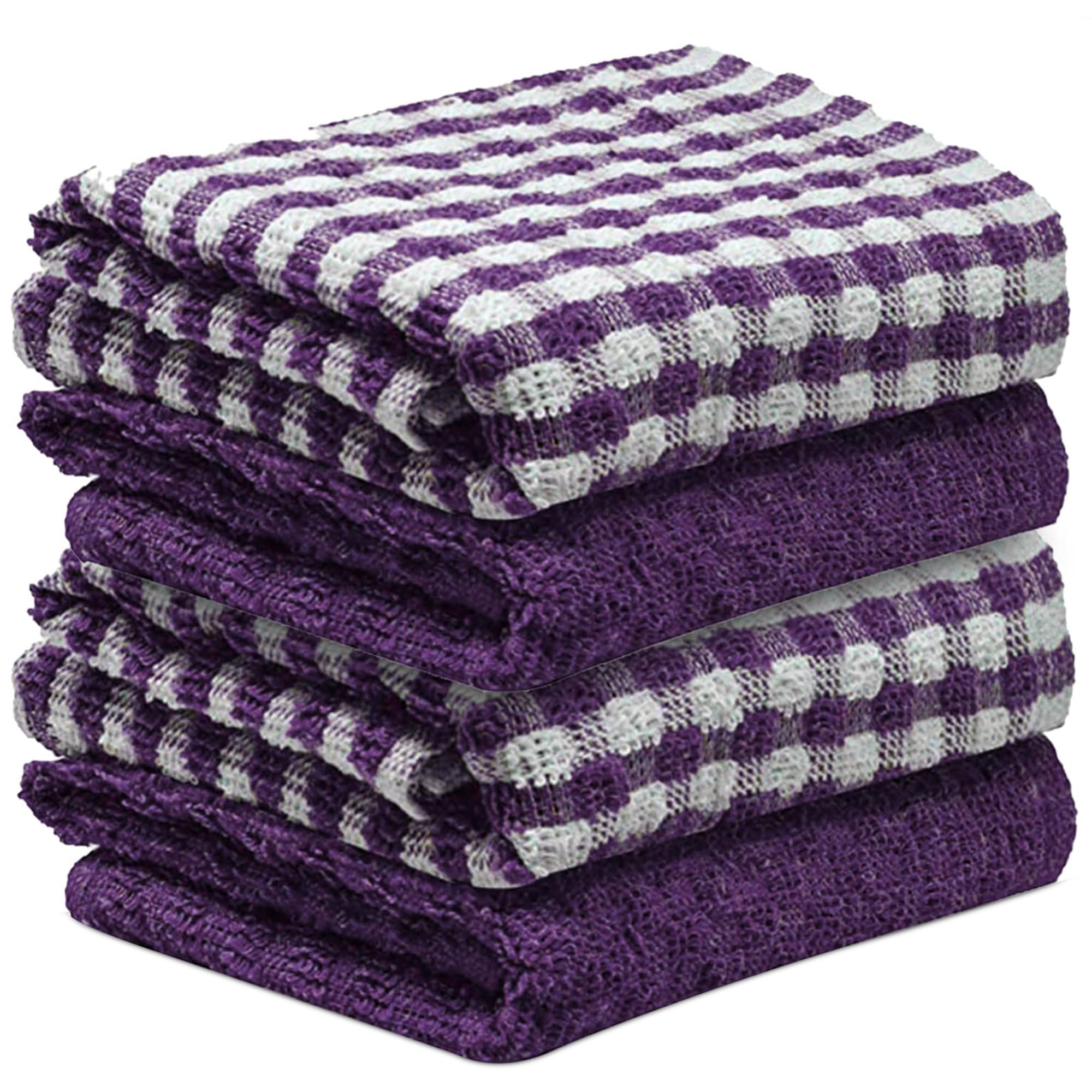 Towelogy® 4 Pack Kitchen Towel Set Monocheck Purple 100% Cotton Terry ...
