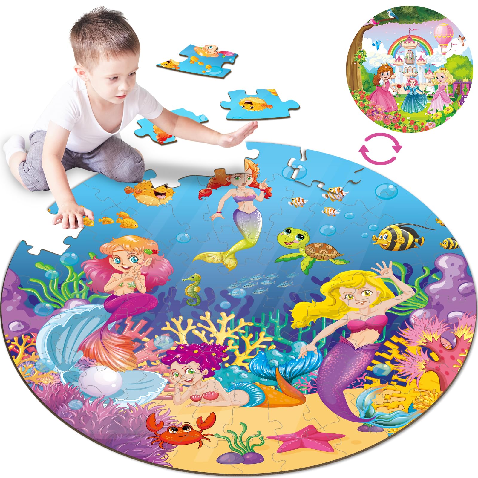 Amazon.com: 71Pcs Princess Mermaid Jigsaw Puzzles for Girls Ages 3-5 ...
