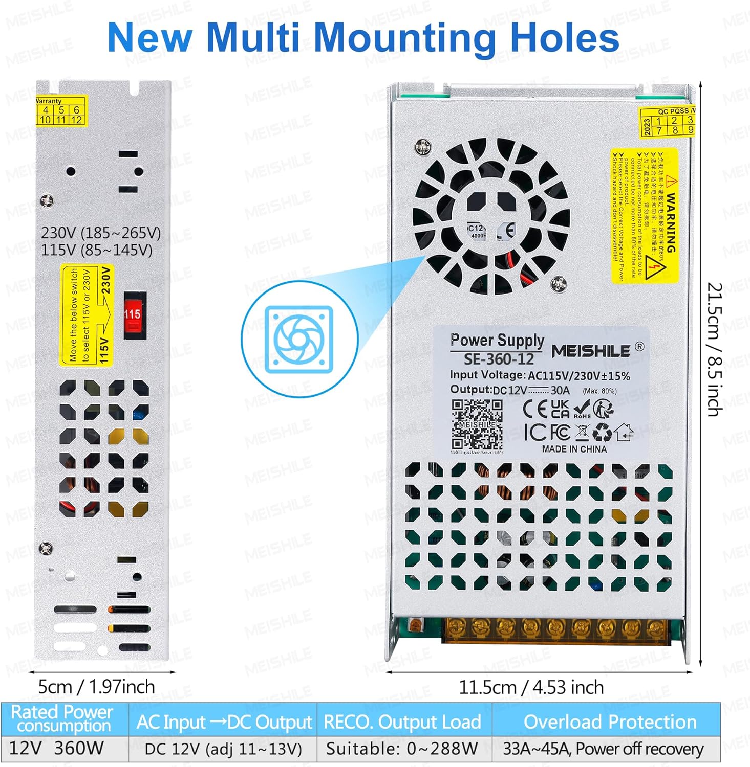 MEISHILE Adaptador de fuente de alimentación de conmutación de 12 V, 30 A, 360 W, convertidor de ...