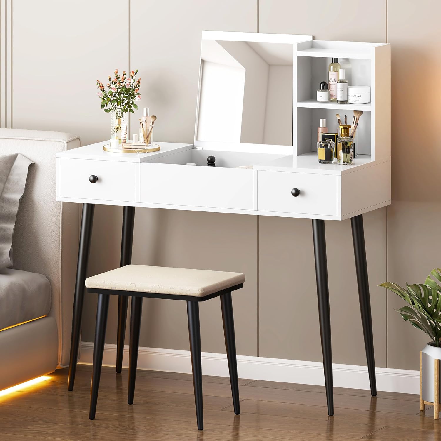 SogesPower Makeup Vanity Table Set with Flip Top Mirror Dressing Desk ...