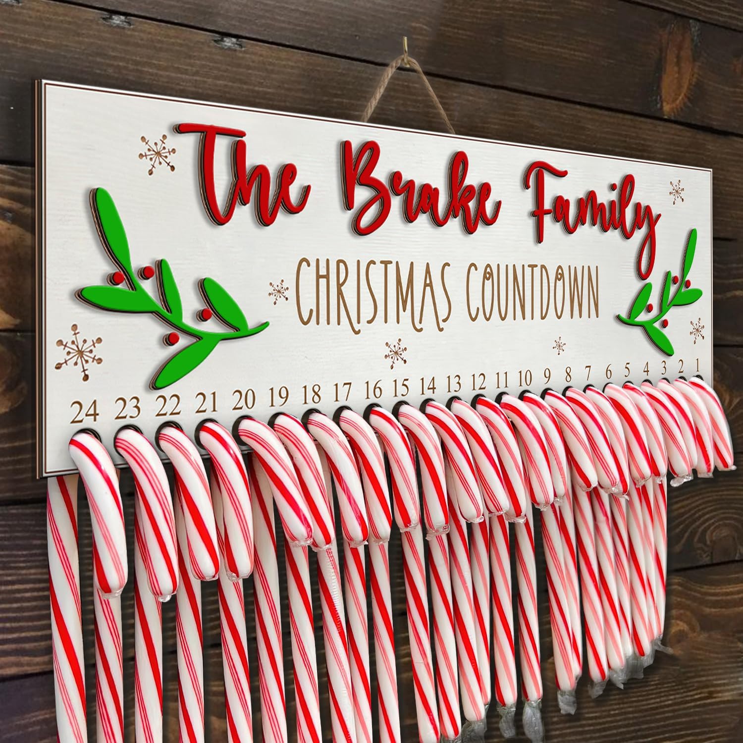 Amazon.com: Customizeaf Candy Cane Family Christmas Countdown Sign ...