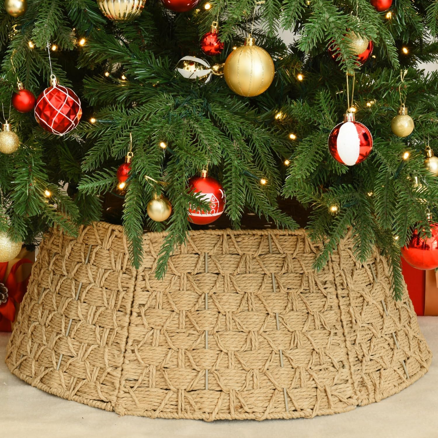 Amazon.com: YoleShy Rustic Woven Christmas Tree Base Cover 26" Easy Set ...
