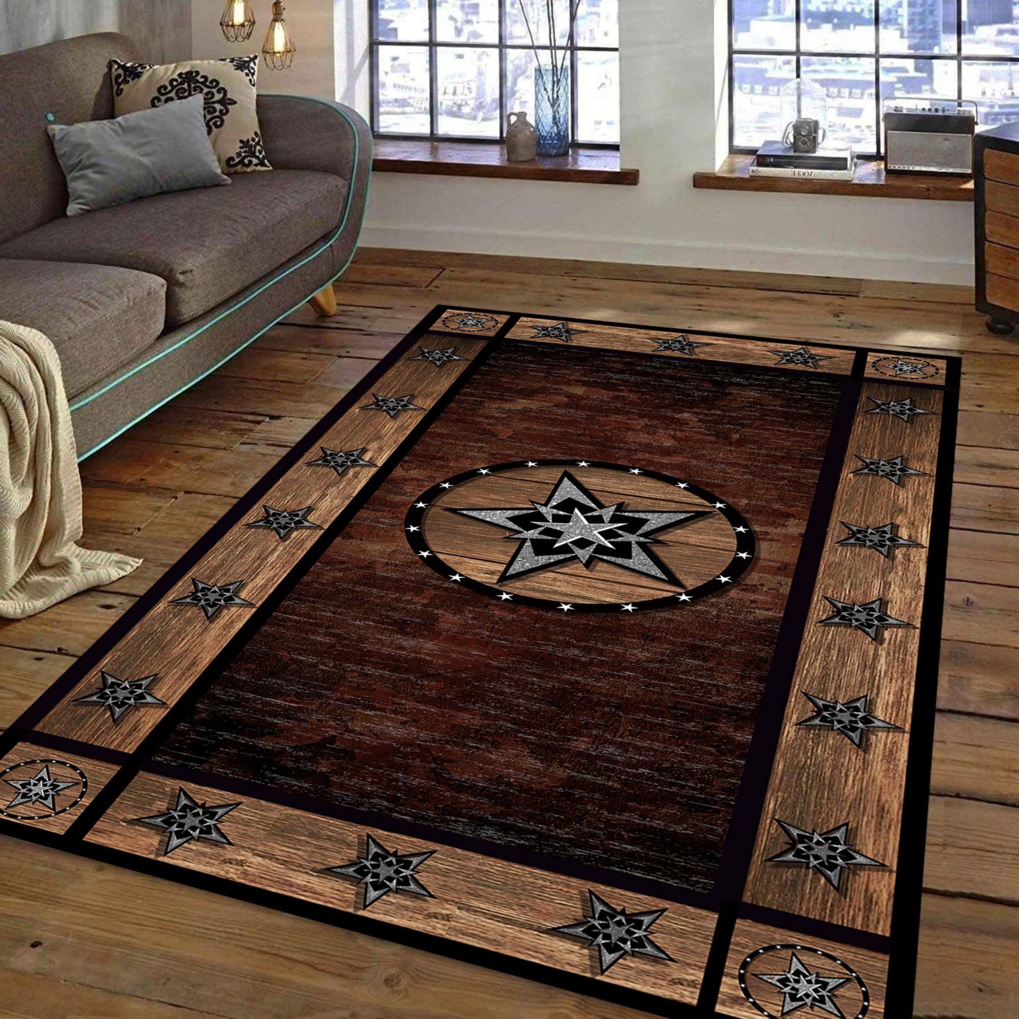 Amazon.com: ZLXMN Vintage Rustic Star Area Rug, 5x7ft, Brown, Country ...