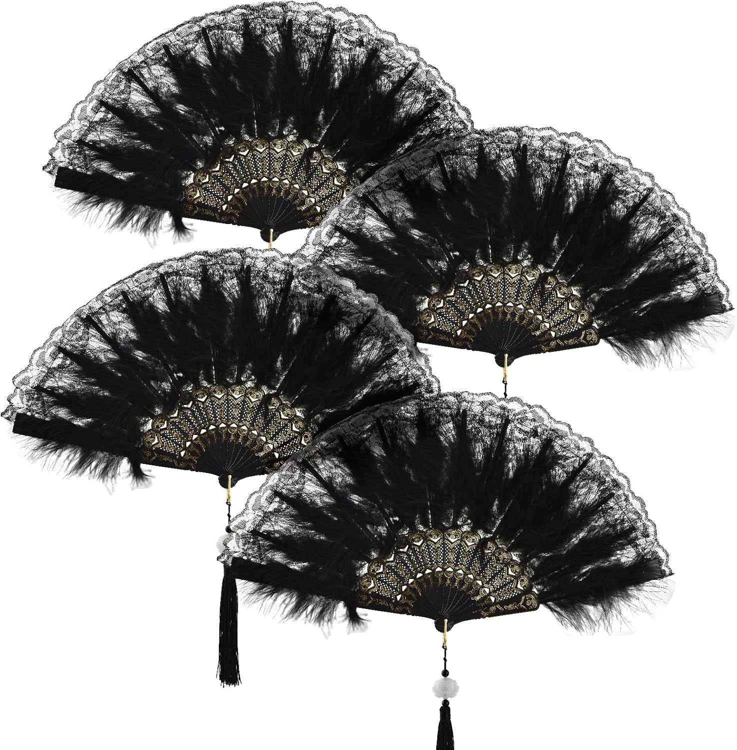 Amazon.com: 4 Pieces Feather Hand Fan 20s Vintage Folding Fan ...