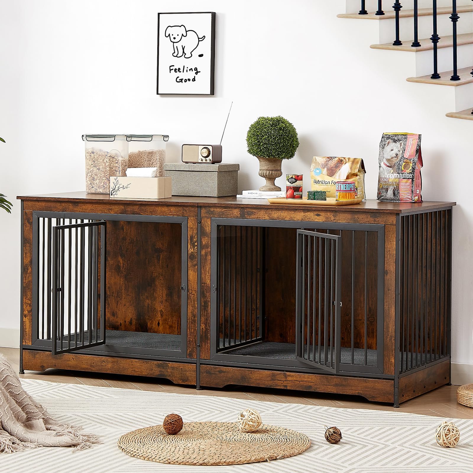 Amazon.com : Rovibek 75'' Double Dog Crate Furniture for 2 Large Dogs ...