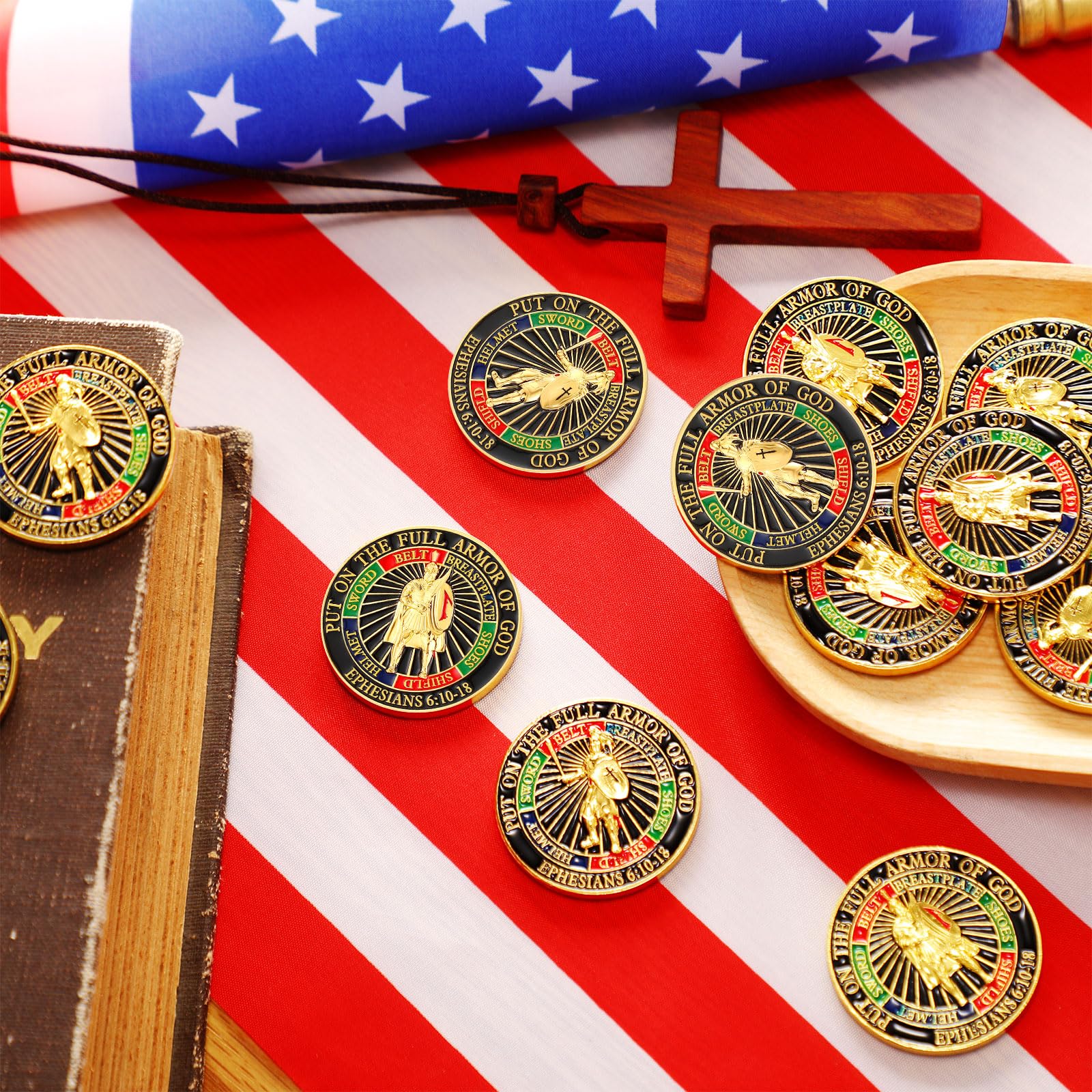 Snapklik.com : Lemosae 24 Pcs The Full Armor Of God Courage Challenge Coins