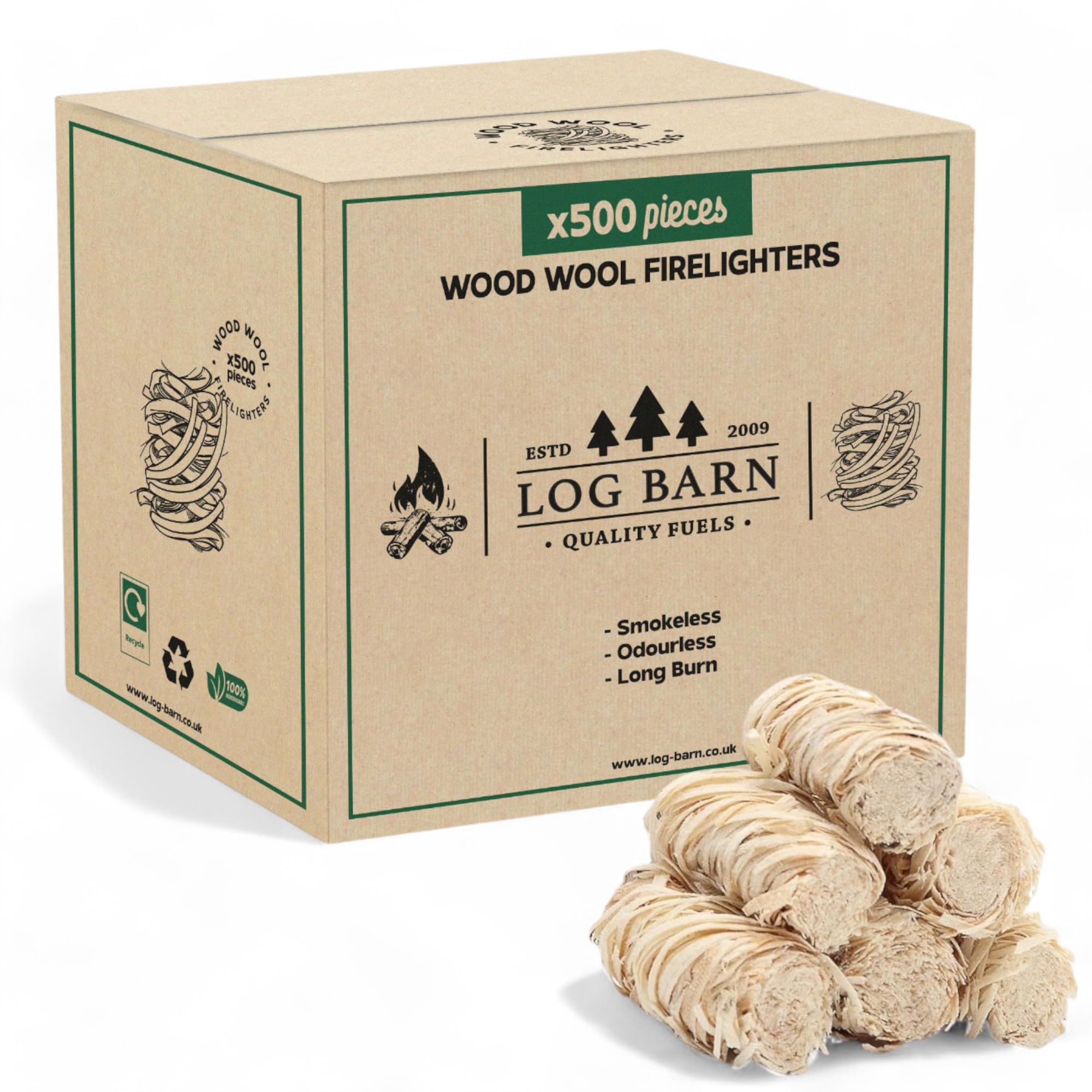Log Barn Natural Firelighters Box Of 500 Natural Fire Lighters ...